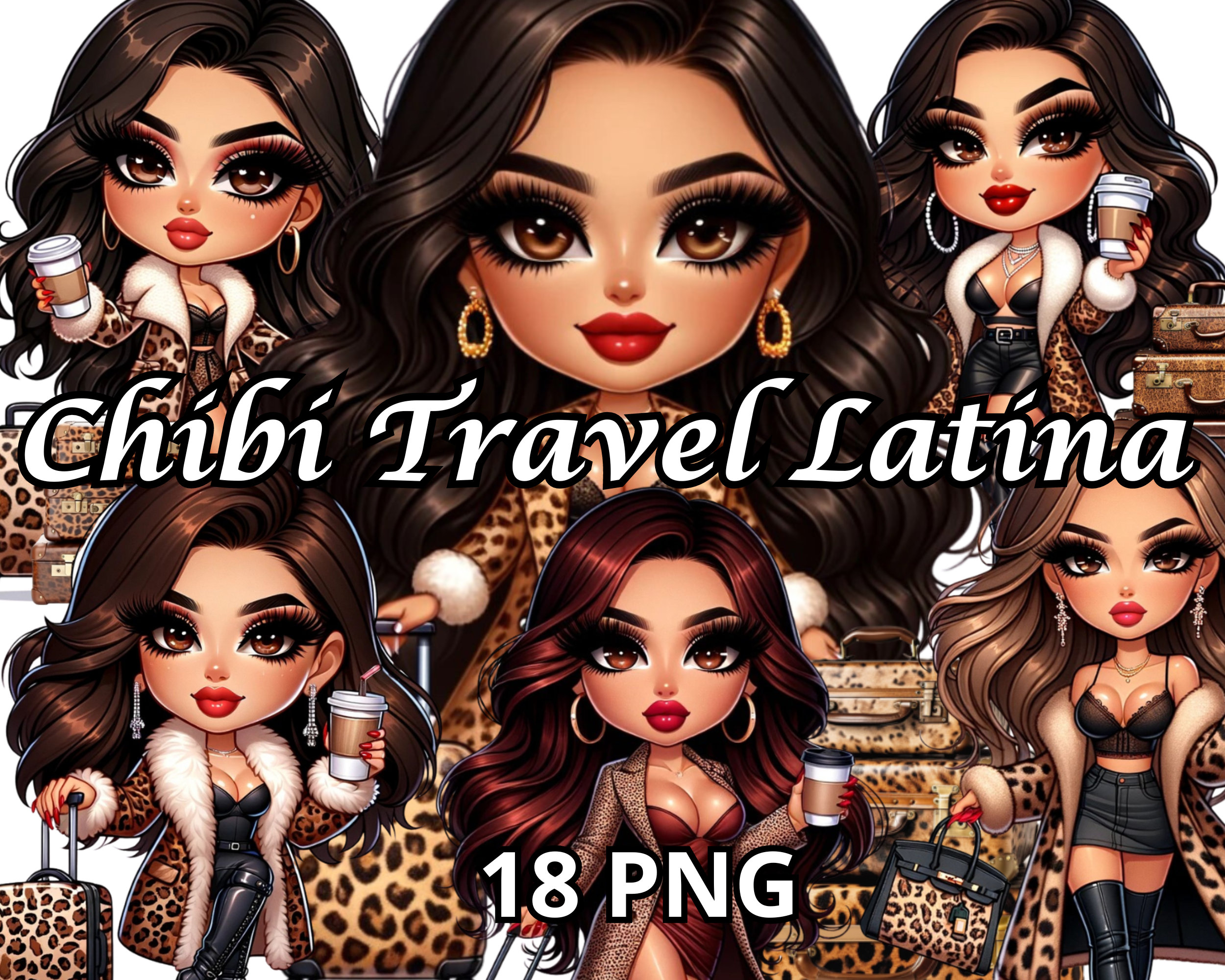 Chibi Travel Latina, 18 PNG, Chibi Style, Travel Girl Clipart, Girls ...