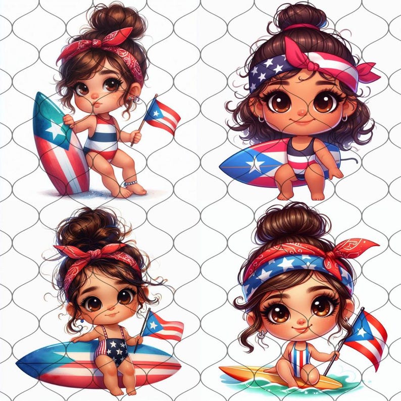 30 JPG 12 INCHES Chibi Cute Watercolor Puerto Rican Baby Girl, Puerto ...