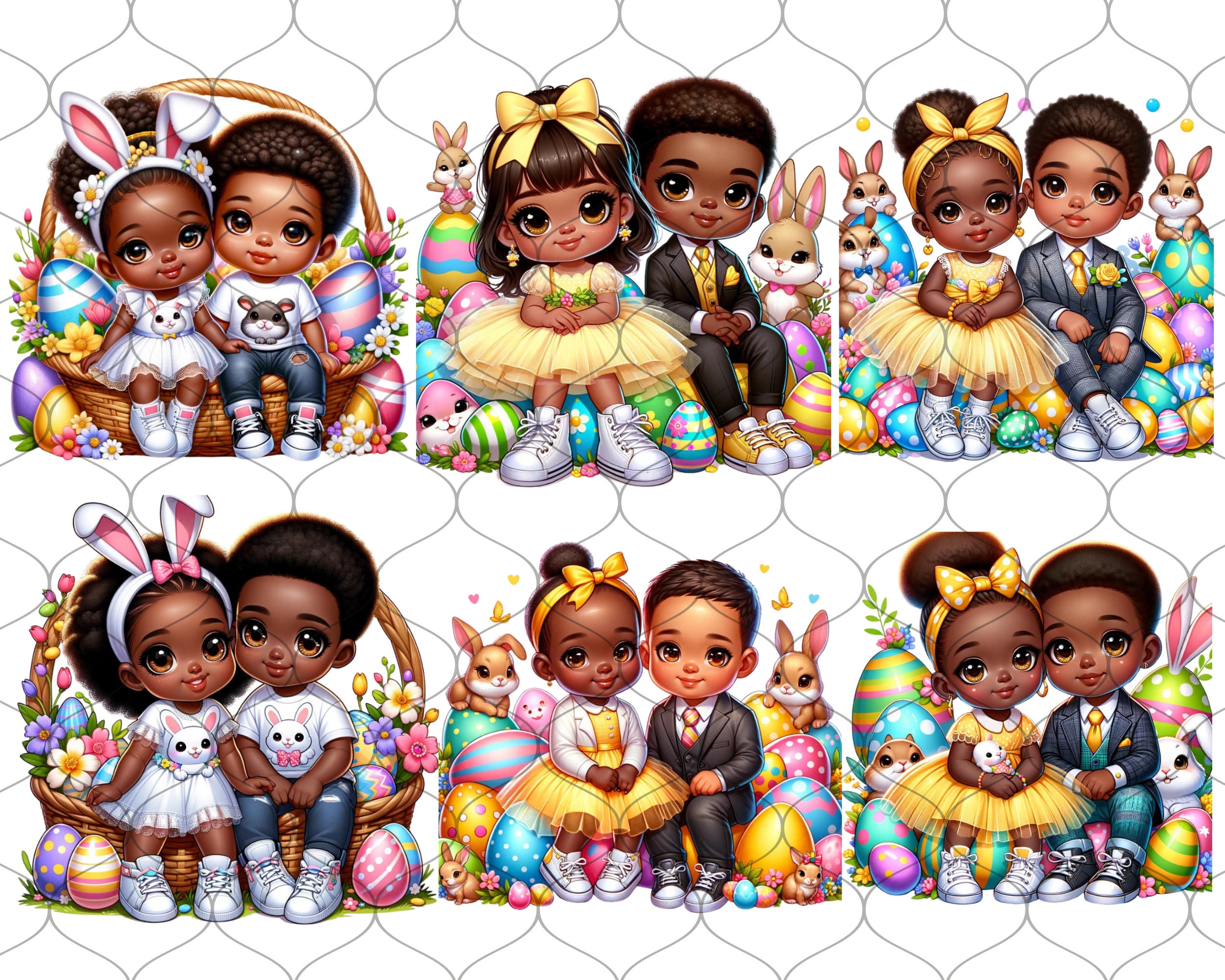 Easter Cute Black Girl & Boy Png, 40 PNG, Cute Little Black Couple ...