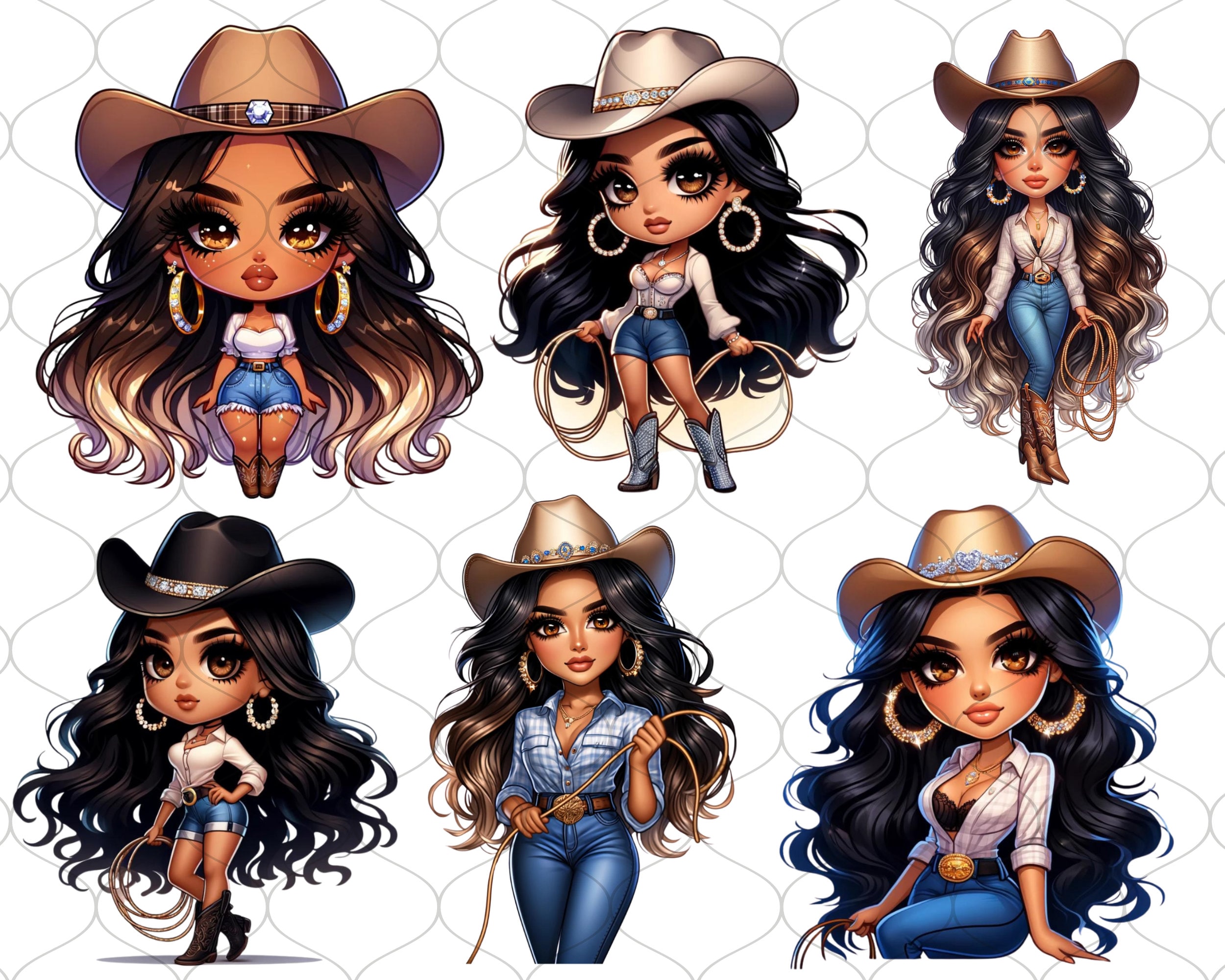 Gorgeous Chibi Latina Cowgirl, 50 Png, Western Girl Png, Cowgirl Png ...