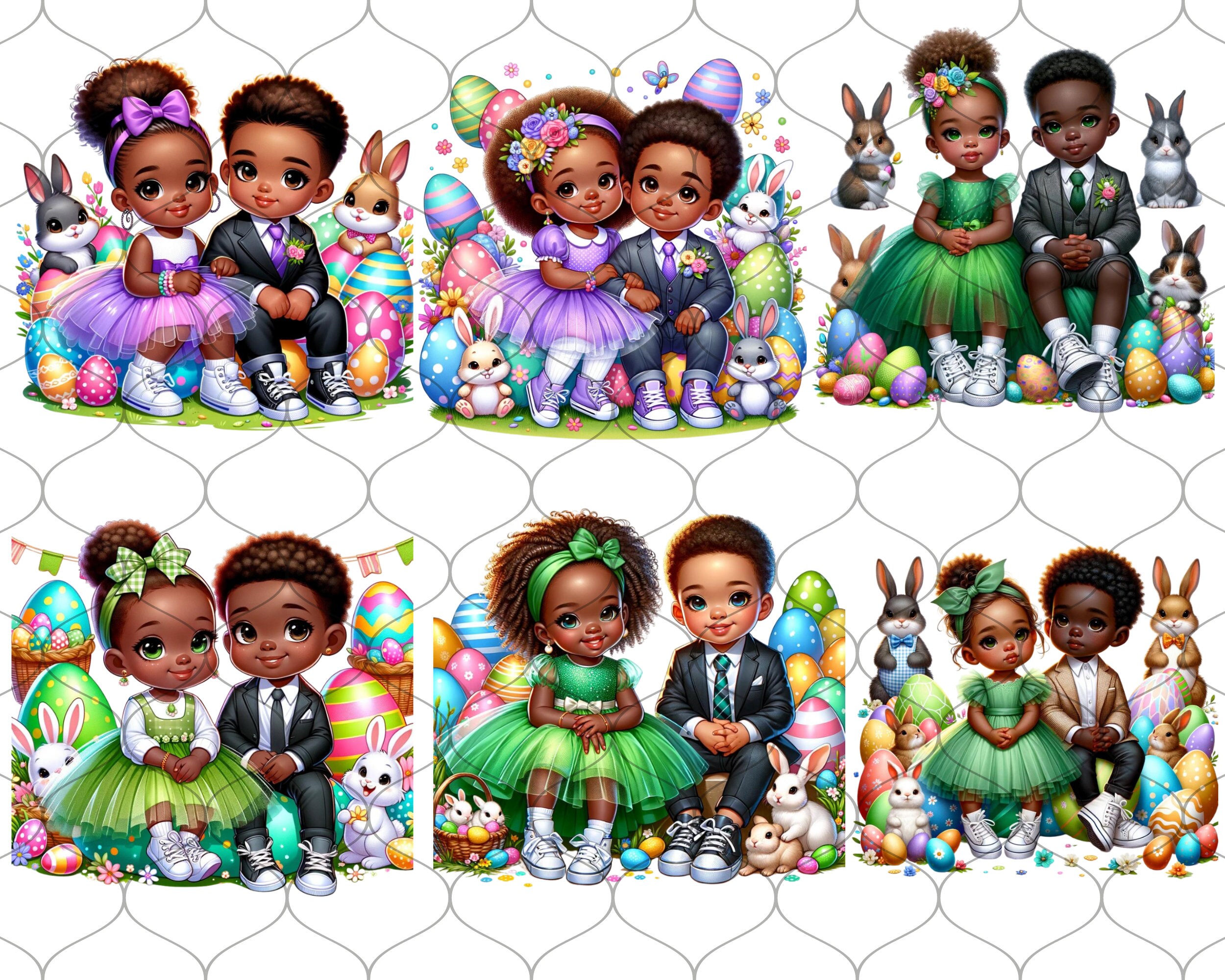 Easter Cute Black Girl & Boy Png, 40 PNG, Cute Little Black Couple ...