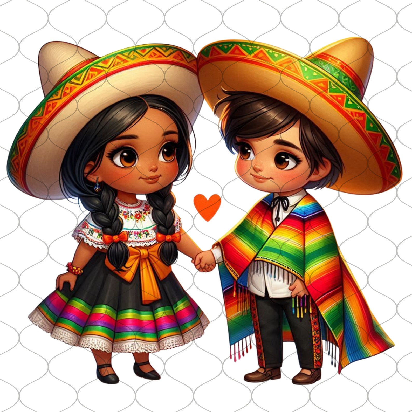Super Cute Chibi Mexican Girl and Boy Clipart, 16 PNG, Cute Chibi ...