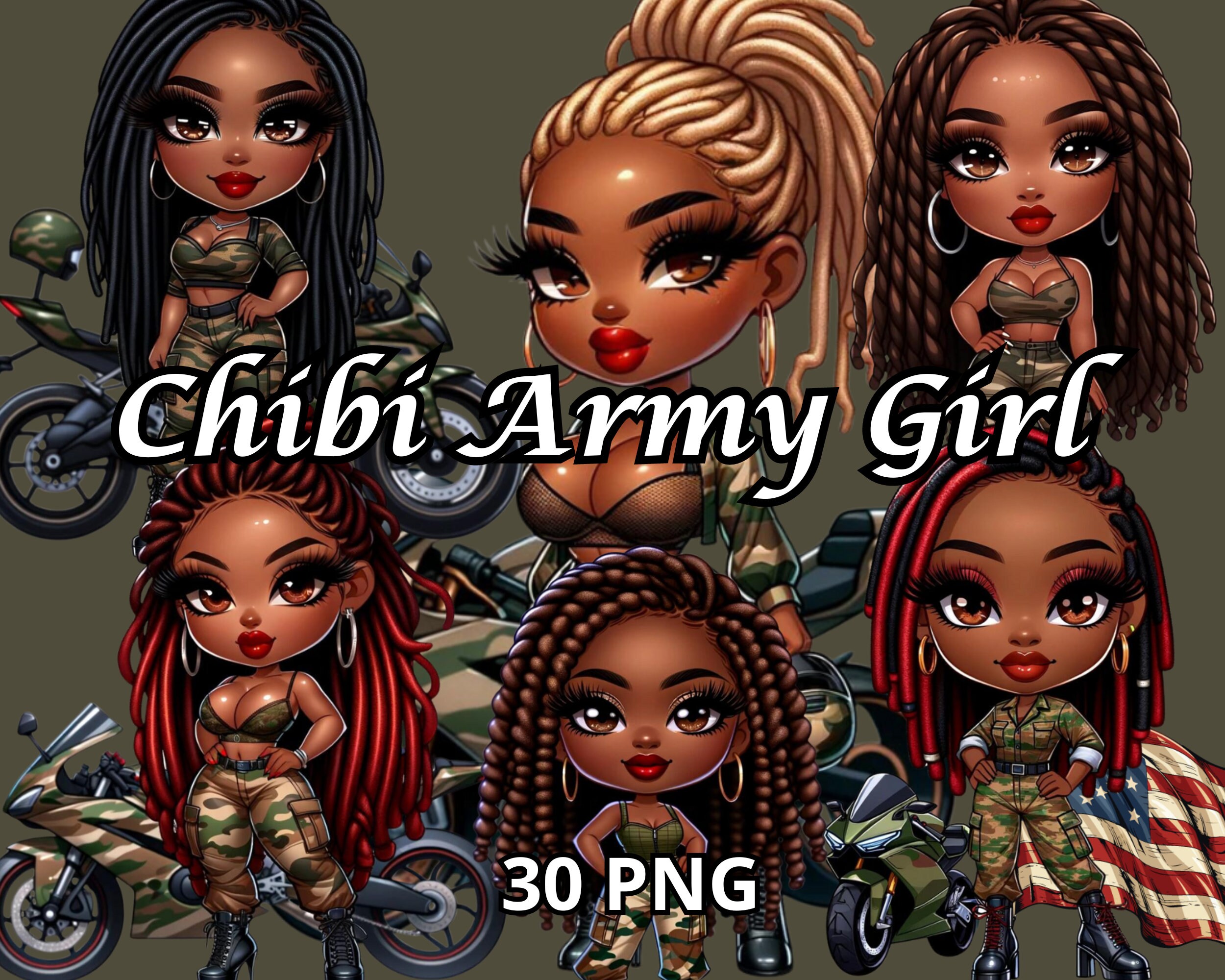 Chibi Army Girl, 30 PNG, Army Girl Clipart, Army Clipart, Military ...