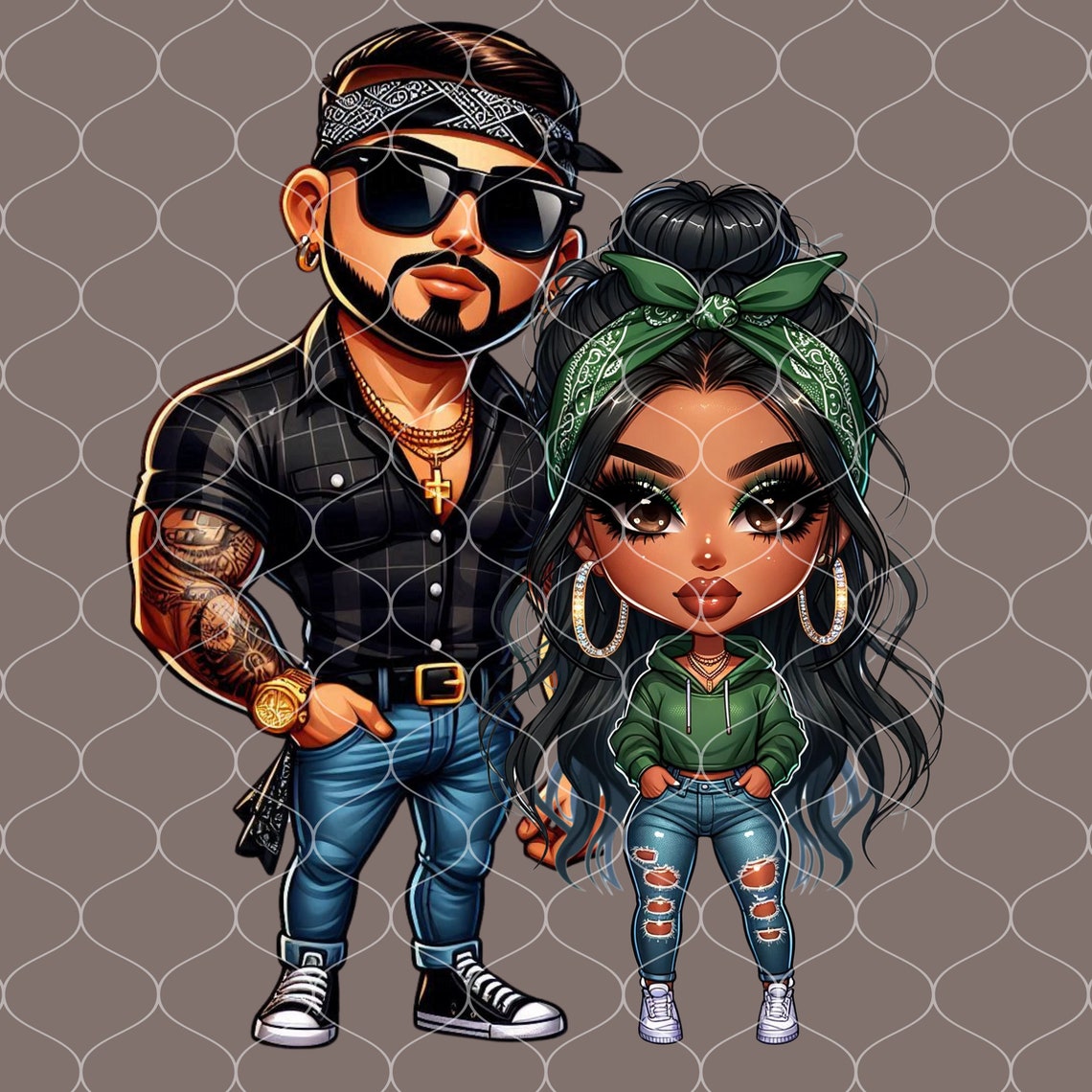 Chibi Chicano Couple Clipart, TRANSPARENT PNG, Latin Couple Png, Love ...