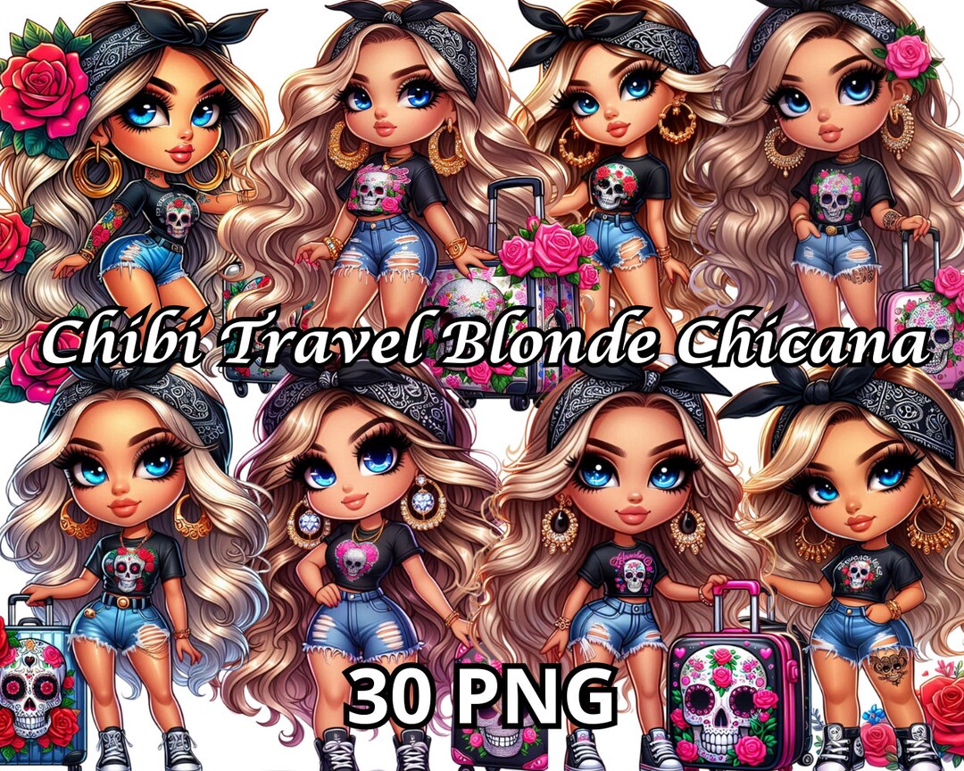 Chibi Travel Blonde Chicana, 30 PNG, Chicana Png, Travel Girl Clipart ...