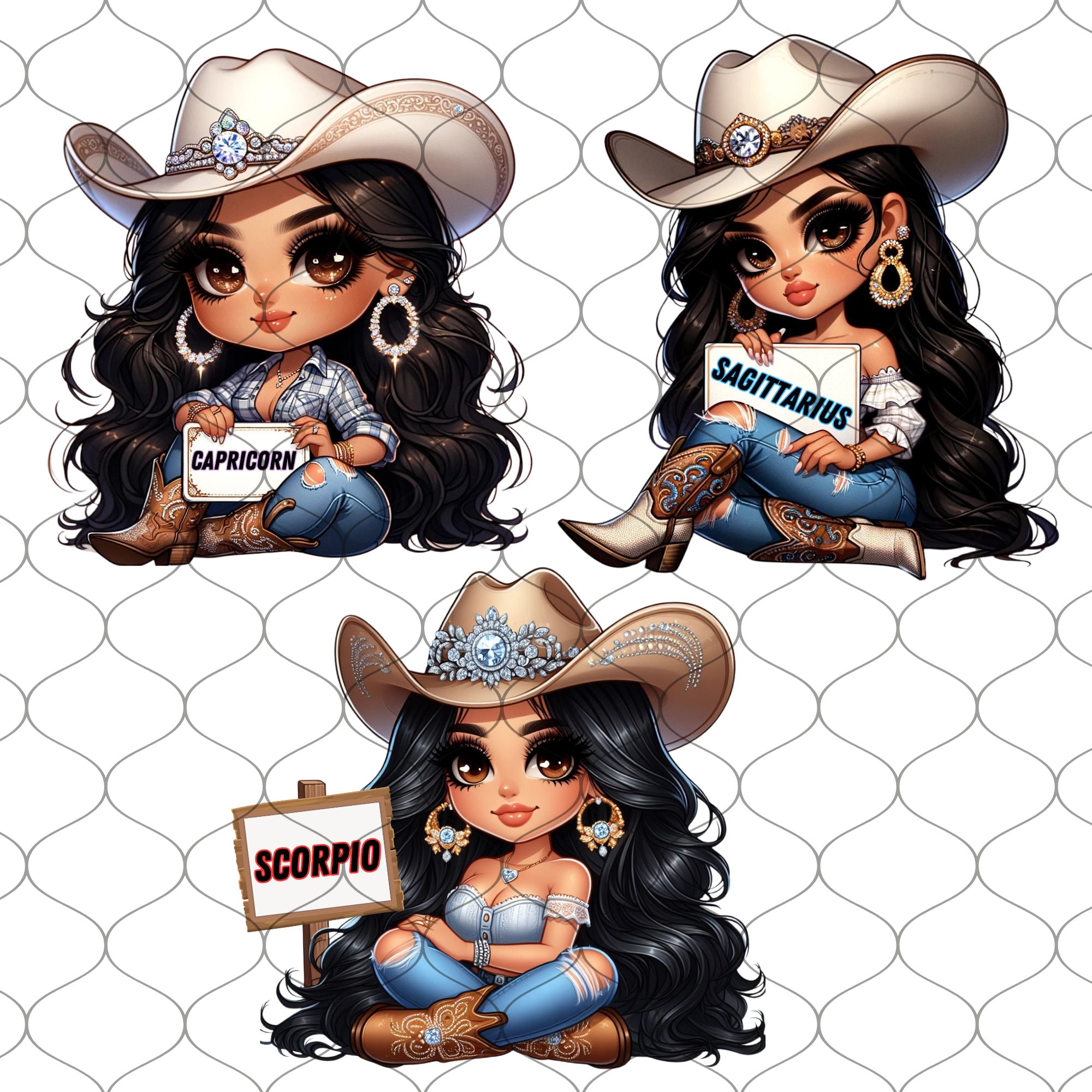 Chibi Latina Zodiac Girl Png, 12 Png, Chibi Latina Cowgirl, Western ...