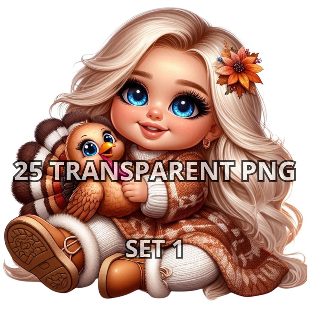 Chibi Cute Thanksgiving Blonde Baby Girl Set 1, 25 PNG, Thanksgiving ...