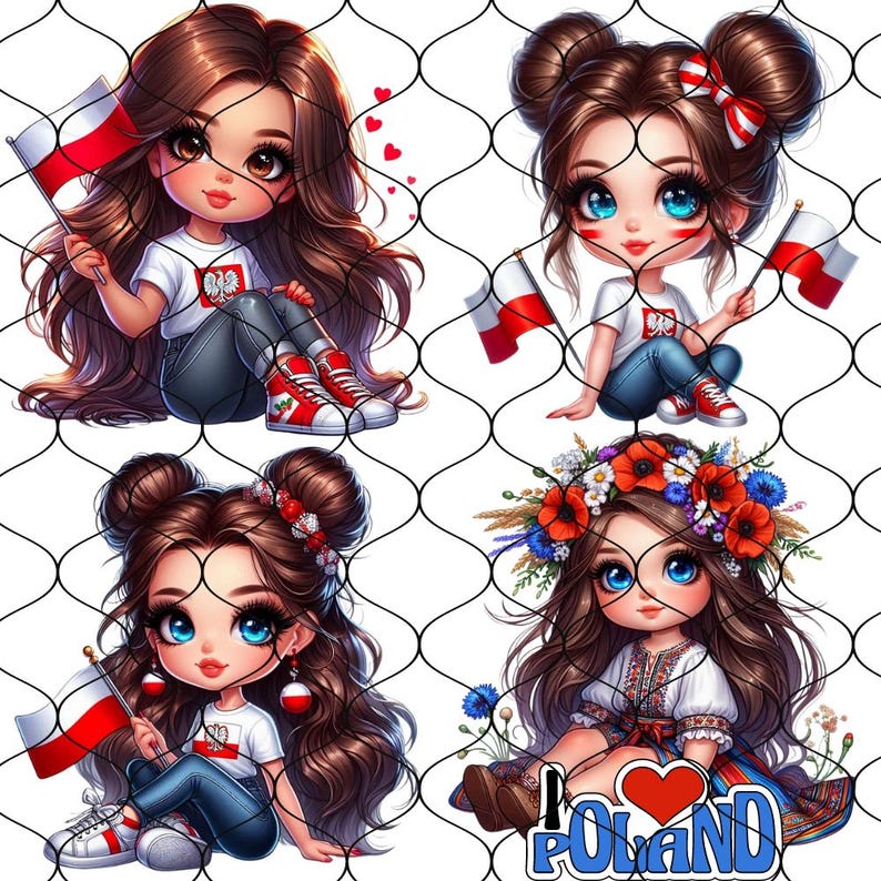 Chibi Cute Polish Brown Hair Baby Girl Clipart, 25 PNG, Poland Png ...