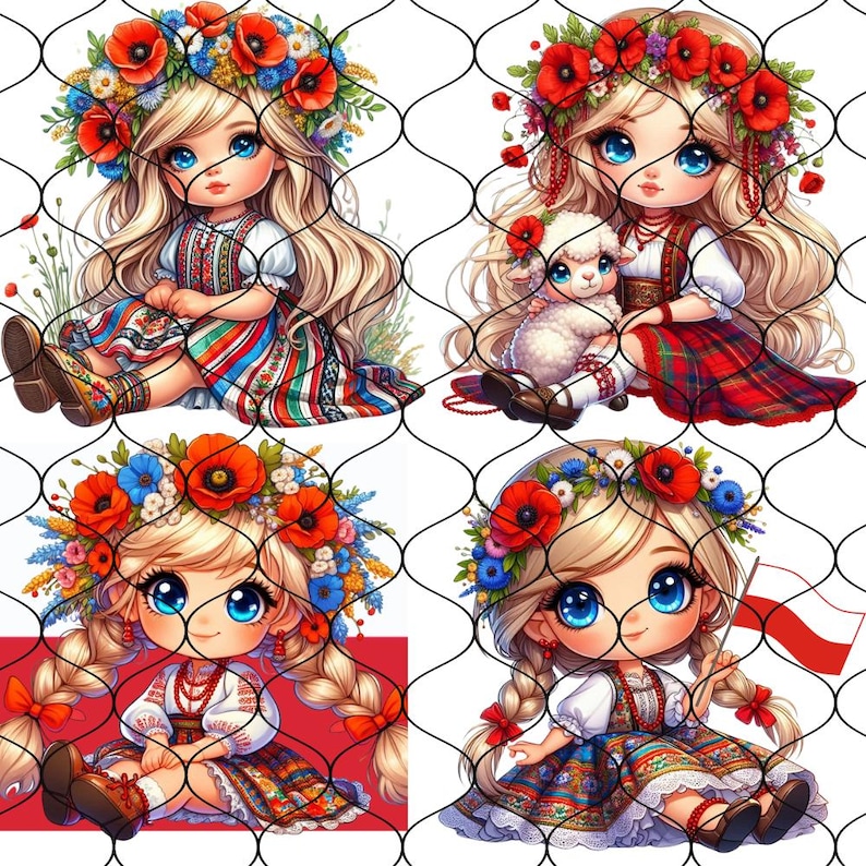 Chibi Cute Polish Blonde Baby Girl Clipart, 25 PNG, Poland Png, Polish ...