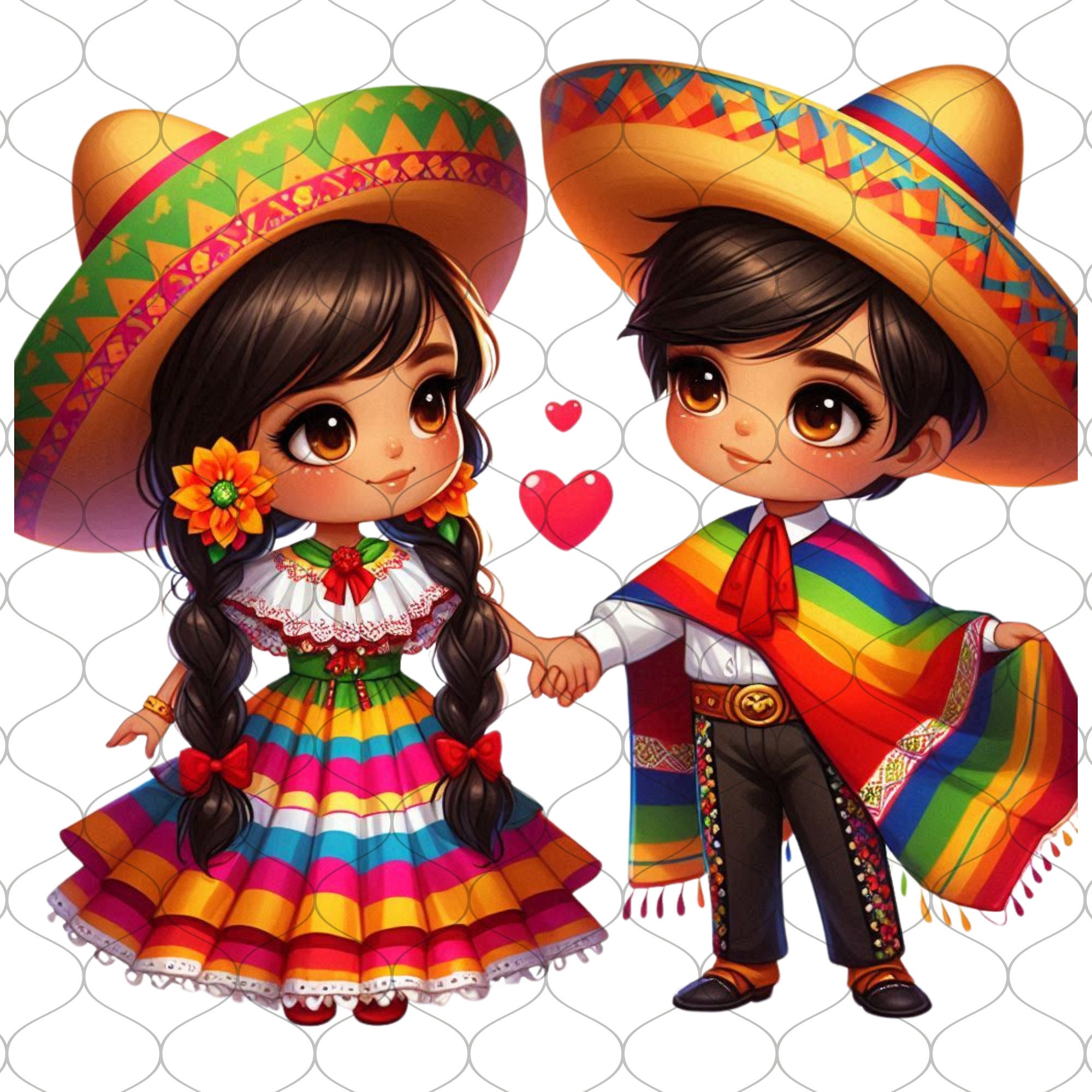 Super Cute Chibi Mexican Girl and Boy Clipart, 16 PNG, Cute Chibi ...