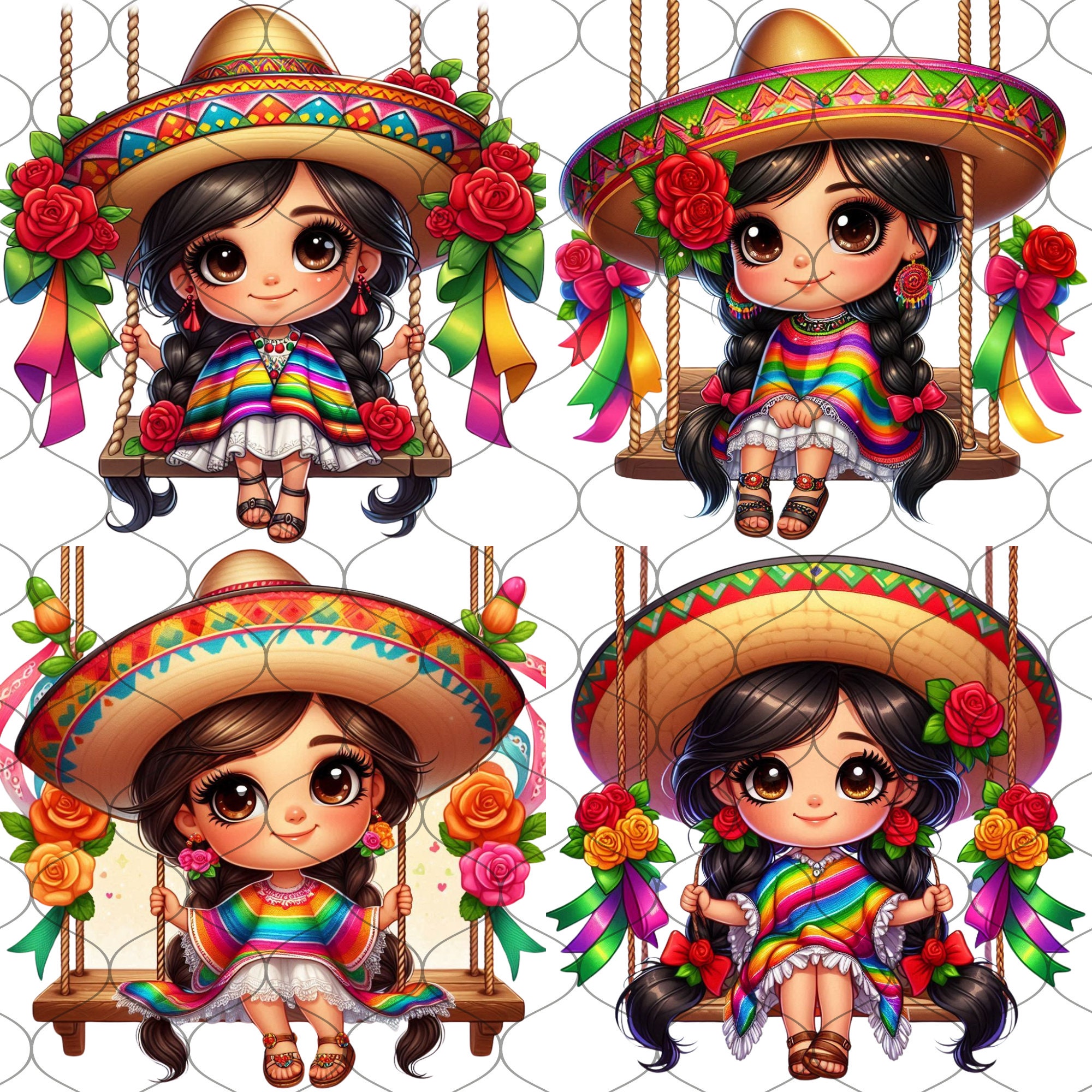 Super Cute Chibi Mexican Girl Clipart, 20 PNG, Latina Princess Clipart ...