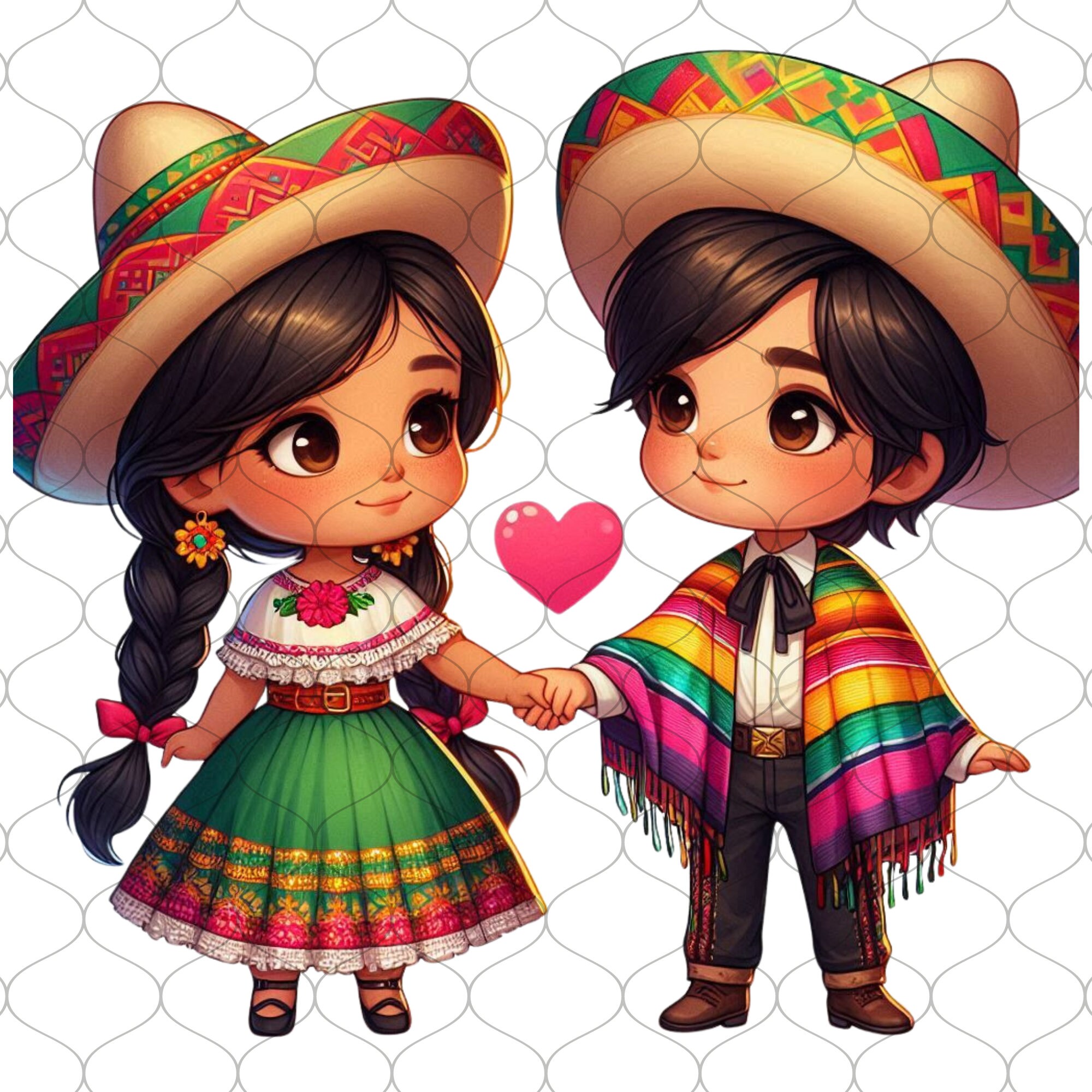 Super Cute Chibi Mexican Girl and Boy Clipart, 16 PNG, Cute Chibi ...