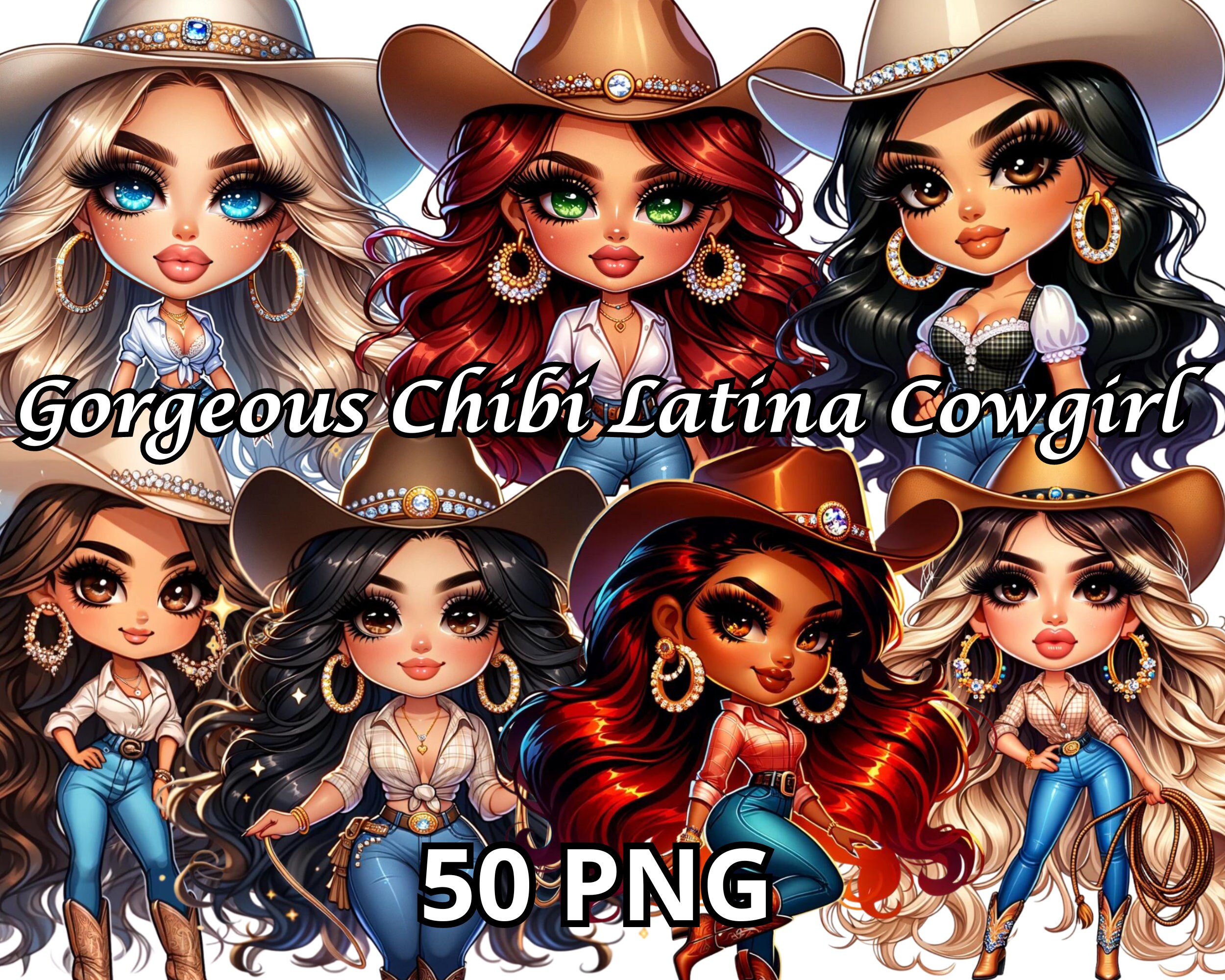 Gorgeous Chibi Latina Cowgirl, 50 Png, Western Girl Png, Cowgirl Png ...