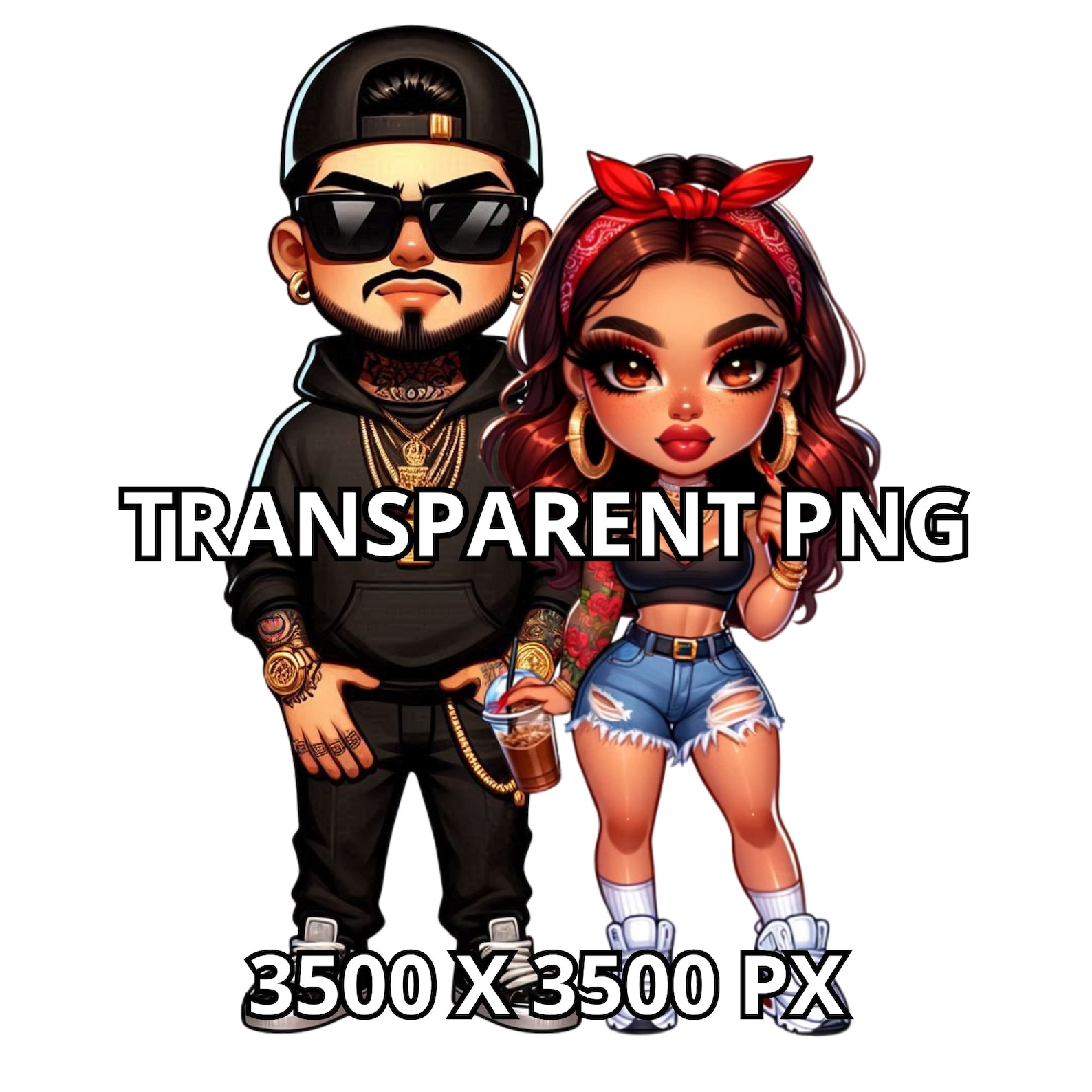 Chibi Chicano Couple Clipart, TRANSPARENT PNG, Latin Couple Png, Love ...