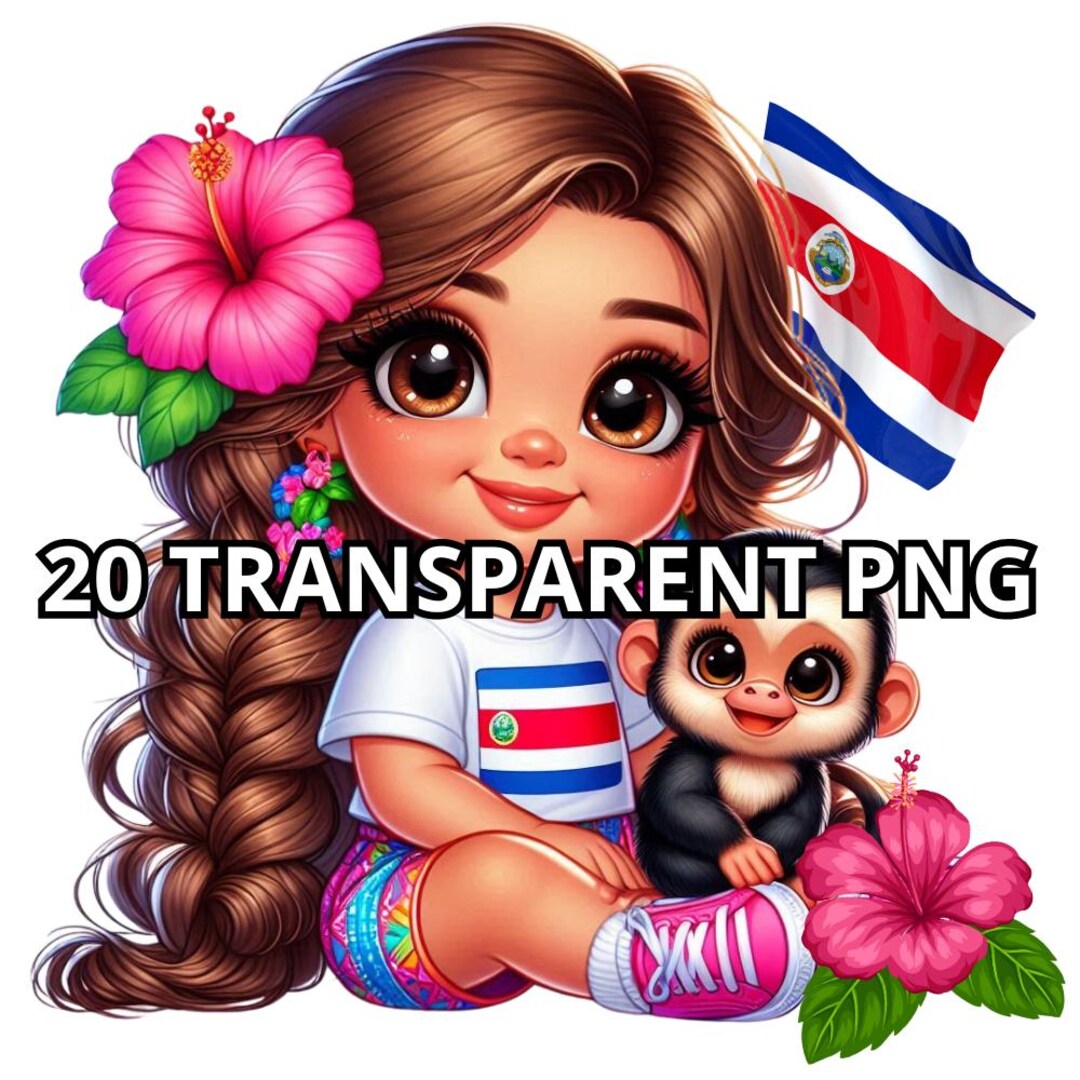 Chibi Cute Costa Rican Baby Girl Clipart, 20 Png, Costa Rican Girl Png ...