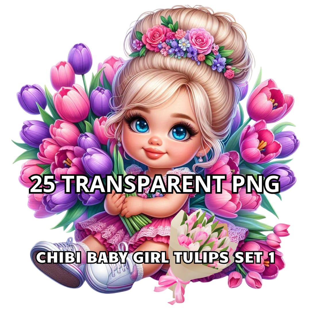Chibi Baby Girl Tulips Set 1, 25 PNG, Chibi Girl Clipart, Chibi Girl ...