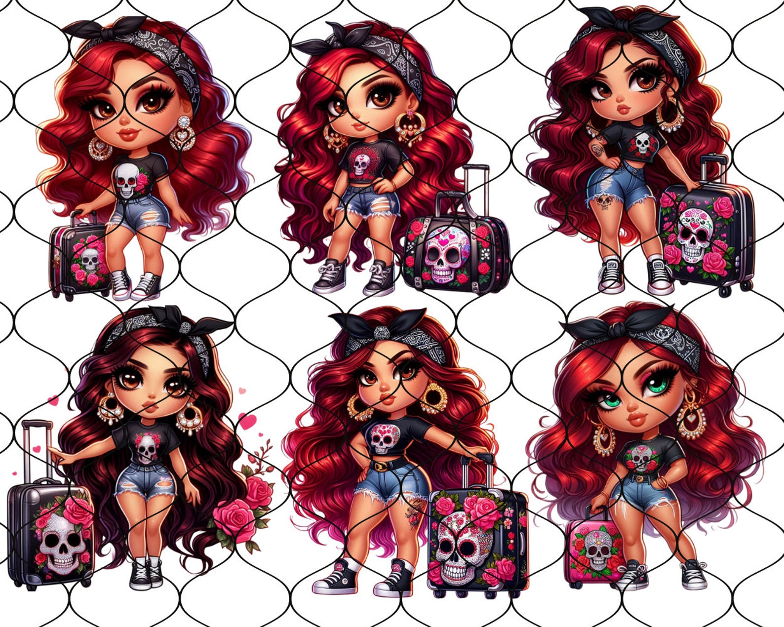 Chibi Travel Redhead Chicana, 30 PNG, Chicana Png, Travel Girl Clipart ...