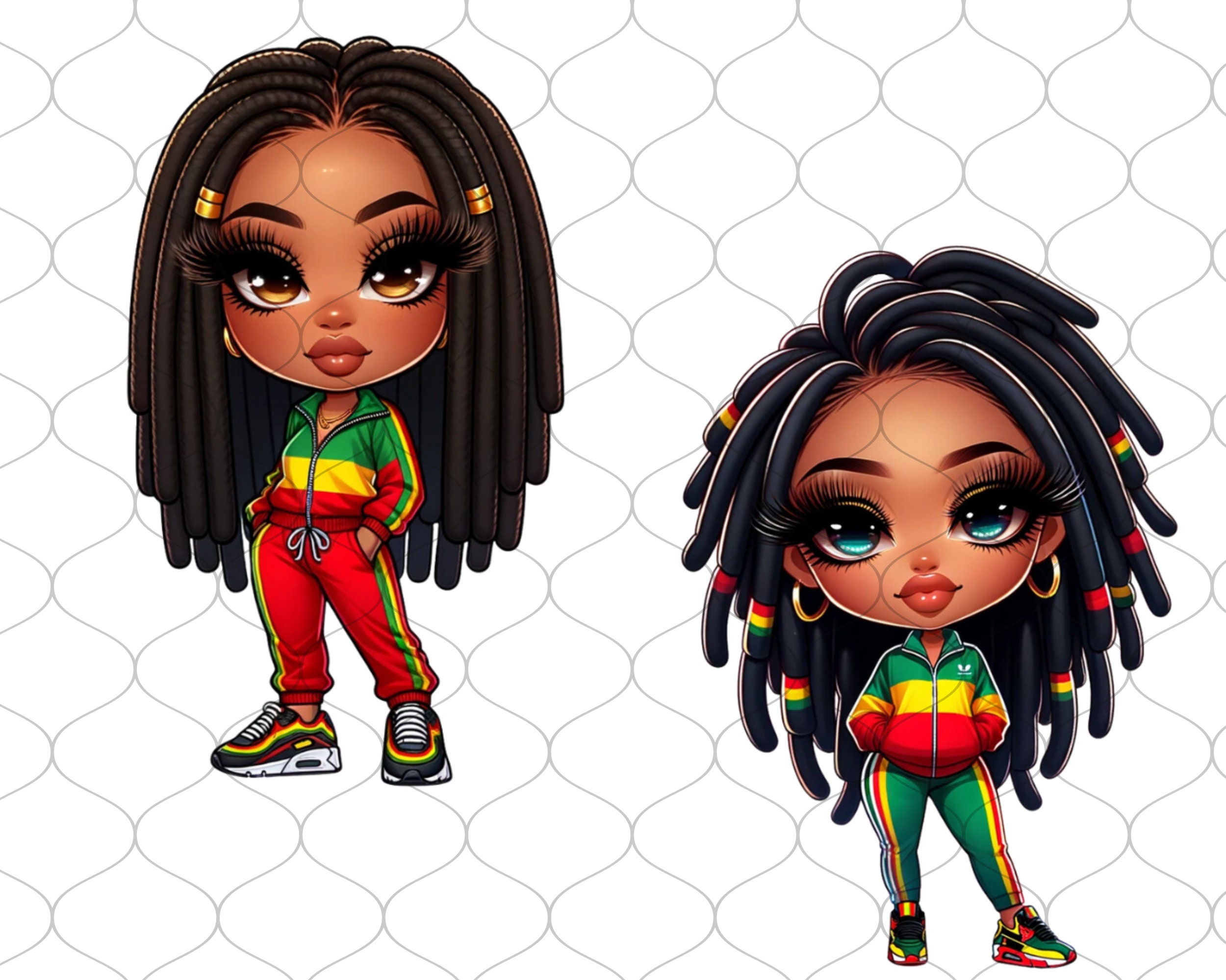 Chibi Rasta Beauty, 20 PNG, Curvy Chibi African American Woman,hot ...