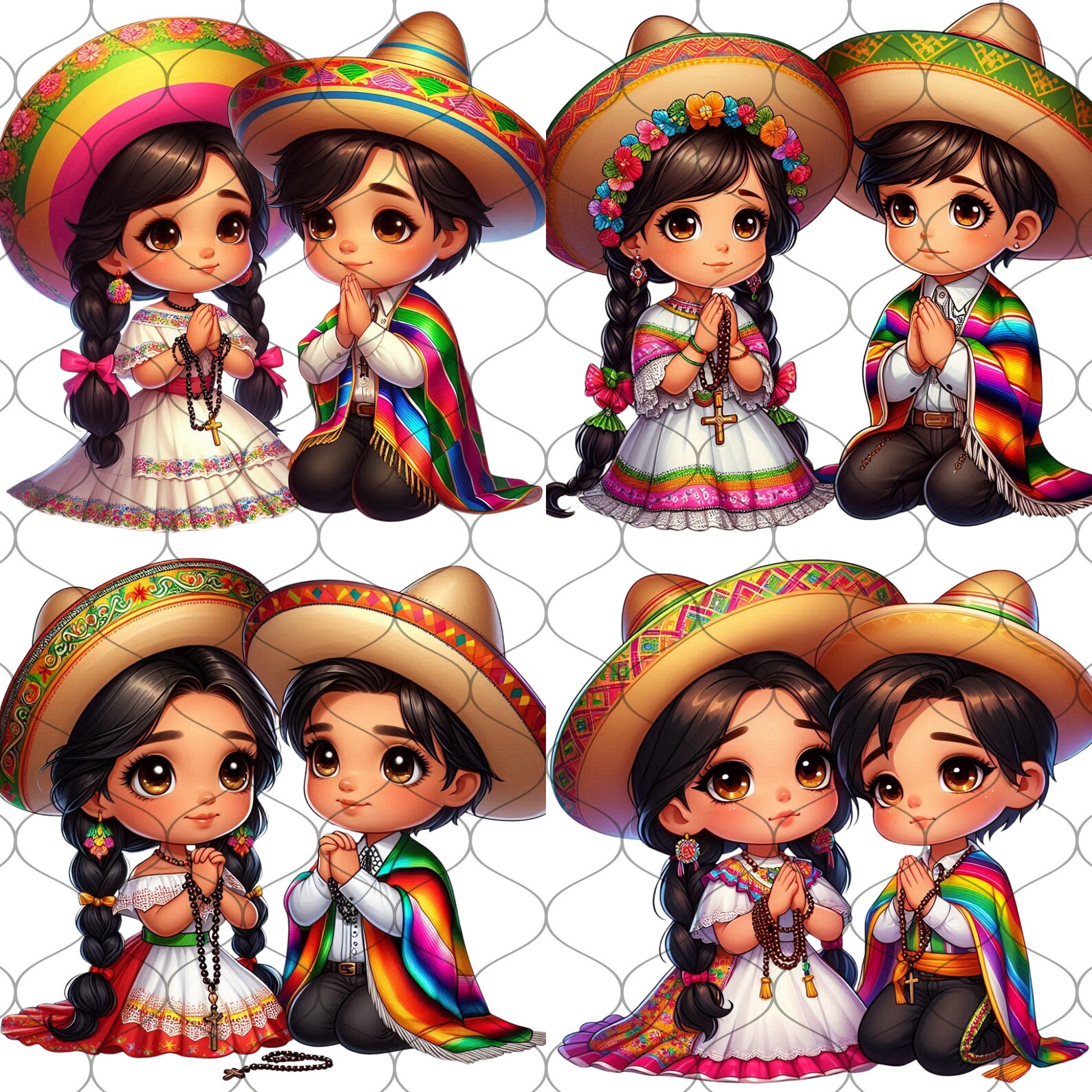 Super Cute Chibi Mexican Girl and Boy Clipart, 20 PNG, Cute Chibi ...