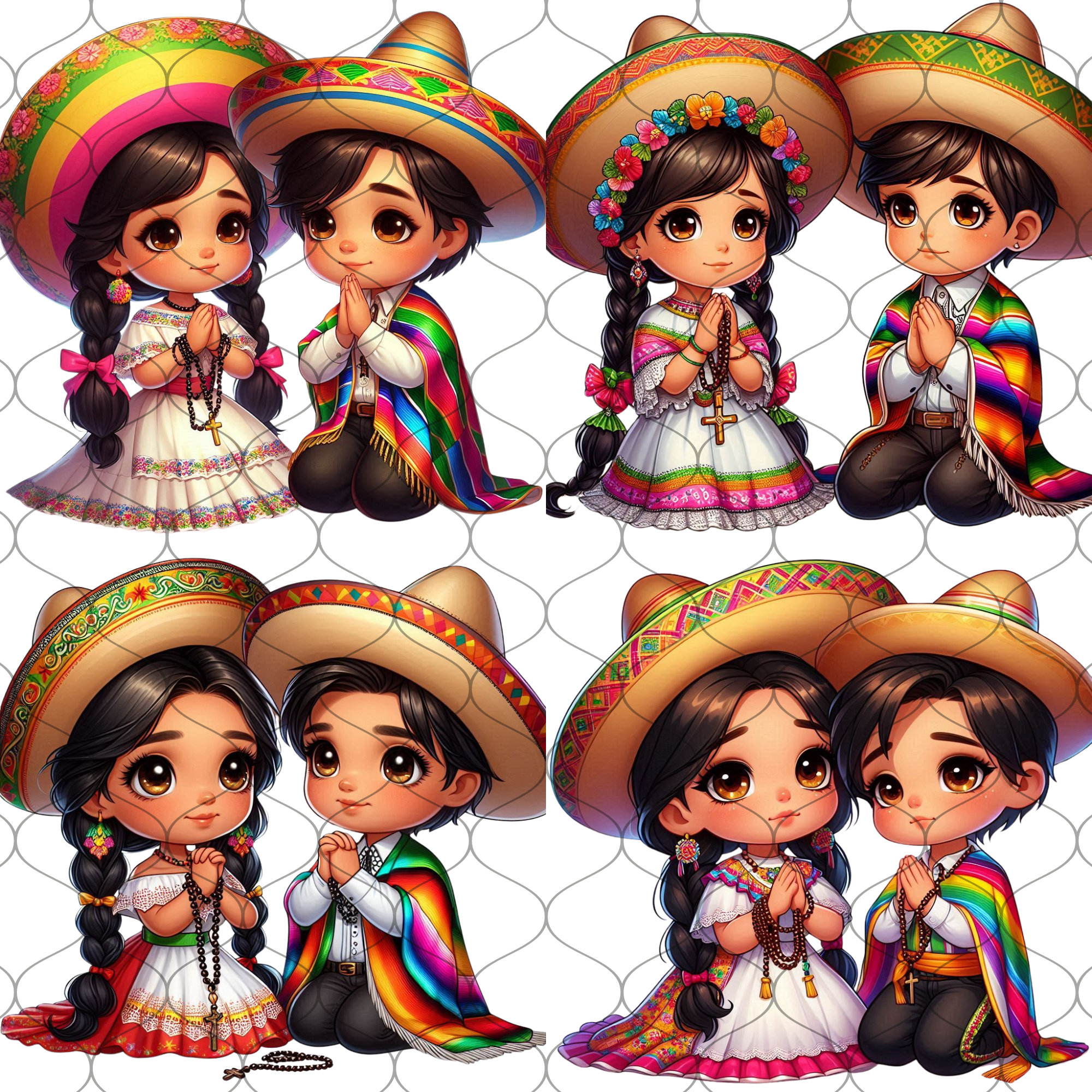 Super Cute Chibi Mexican Girl and Boy Clipart, 20 PNG, Cute Chibi ...
