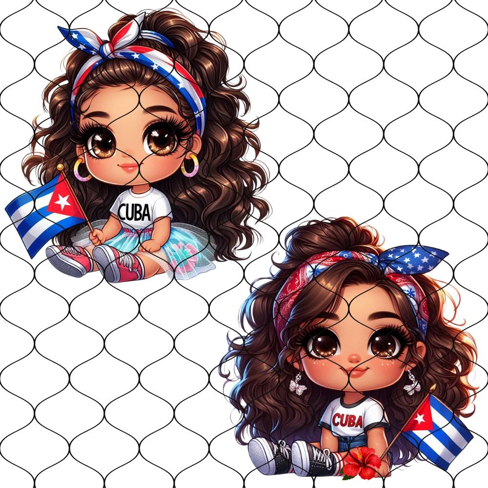 Chibi Cute Cuban Baby Girl Clipart, 20 PNG, Cuban Girl Png, Cuba Png ...