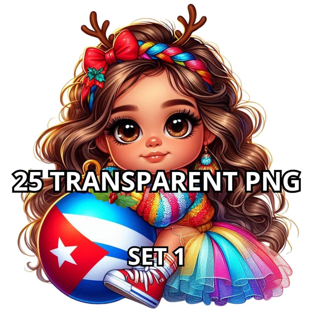 Chibi Cute Cuban Christmas Baby Girl SET 1, 25 PNG, Cuban Girl Png ...