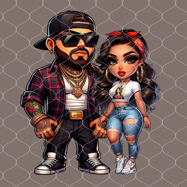 Chibi Chicano Couple Clipart, TRANSPARENT PNG, Latin Couple Png, Love ...