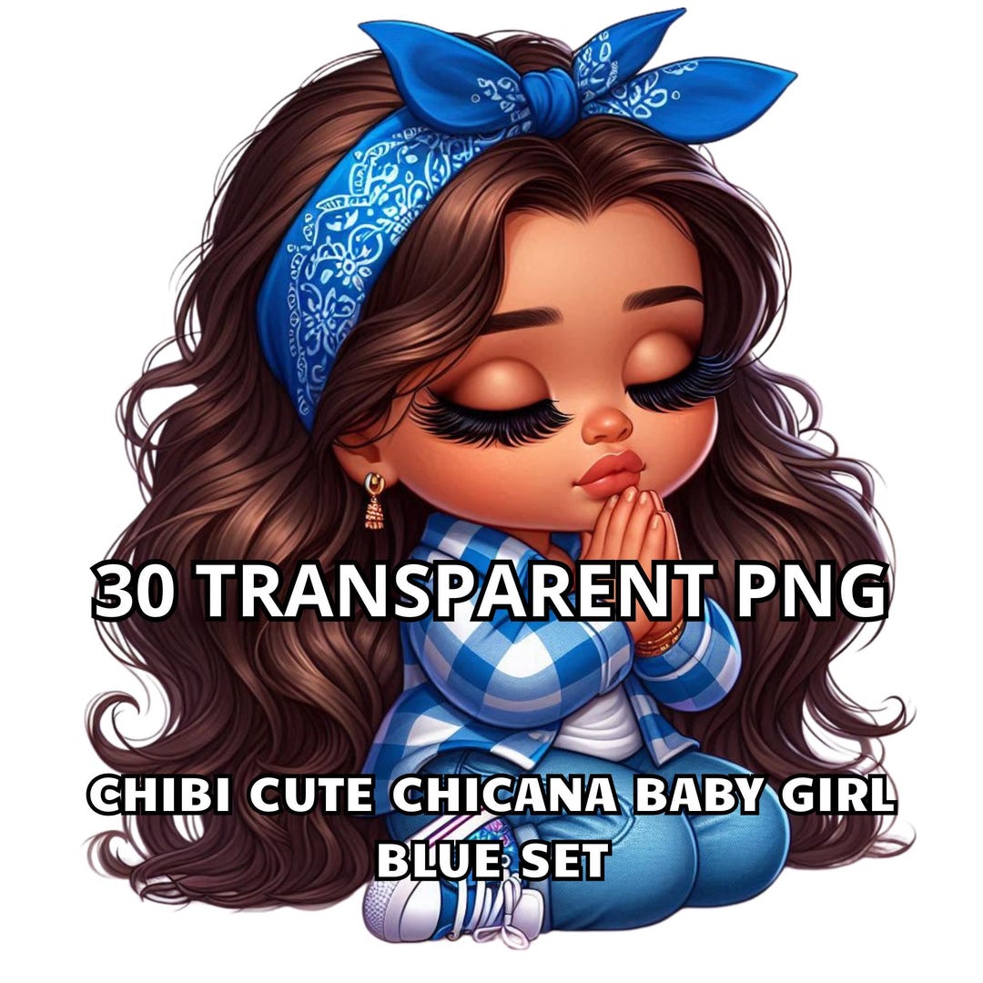 30 Chibi Cute Chicana Baby Girl Blue Set, Chibi Girl Clipart, Chibi ...