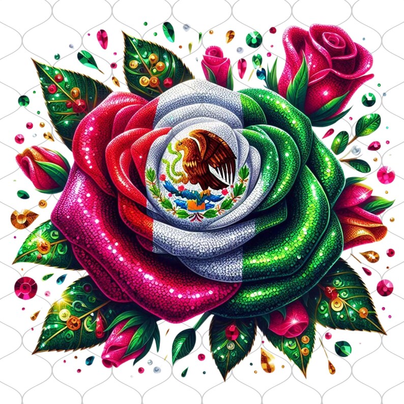 10 Mexican Embroidered Glitter Sequin Roses Png, Mexican Rose Png ...