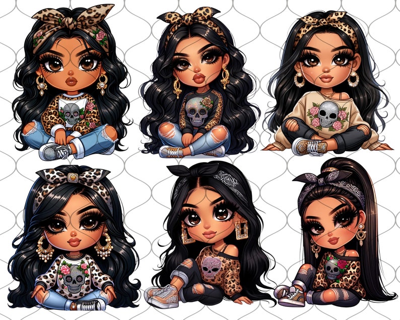 Chibi Leopard Chicana Girl, 40 PNG, Chicana Clipart, Chibi Dolls Png ...