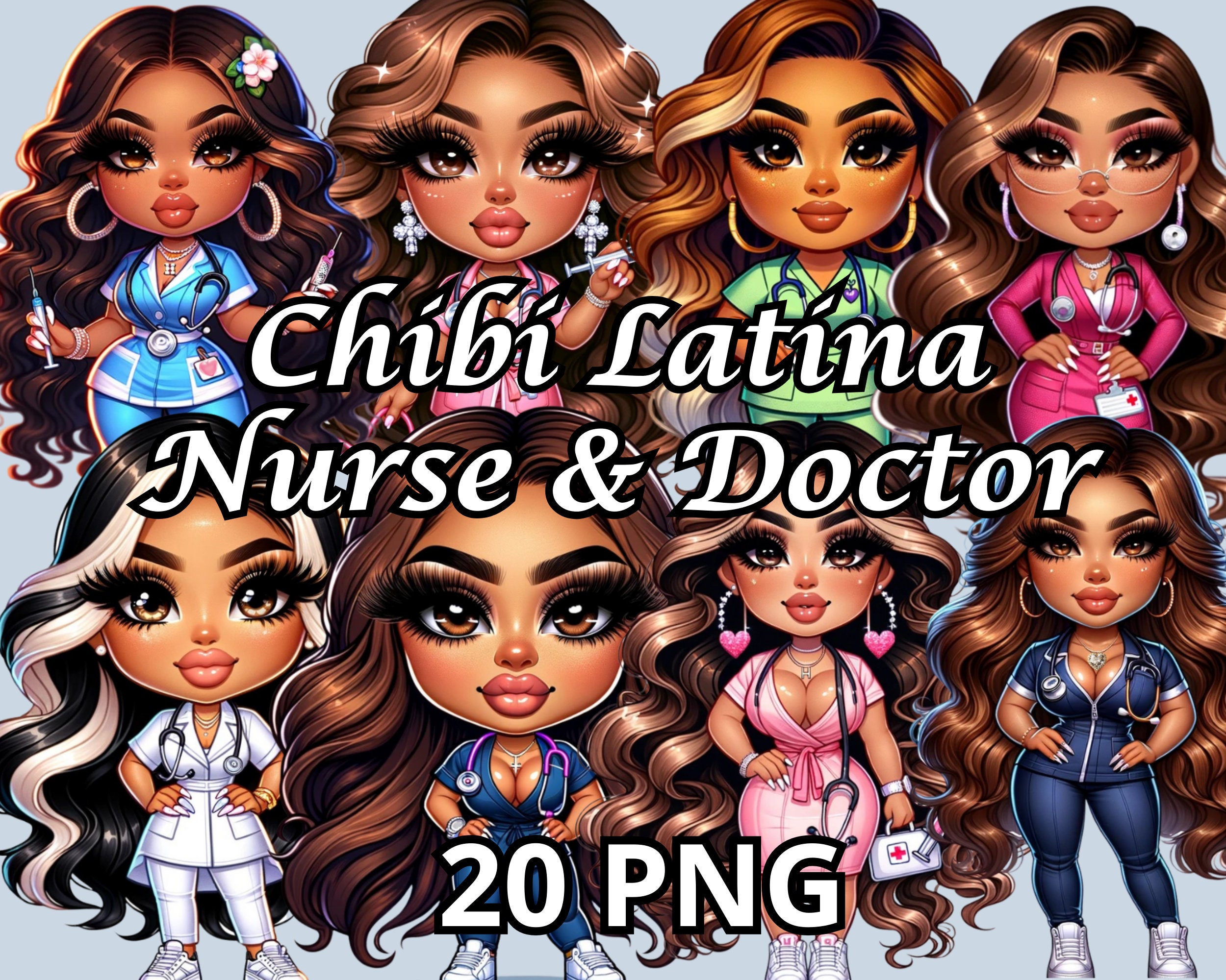 Chibi Latina Nurse & Doctor, 20 PNG, Latina Woman Png, Chibi Dolls Png ...