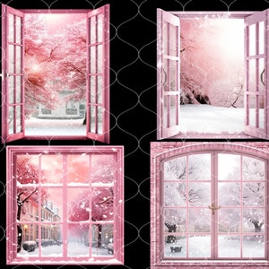 Pink Winter Window, 26 PNG, Winter Clipart, Window Clipart, Home ...