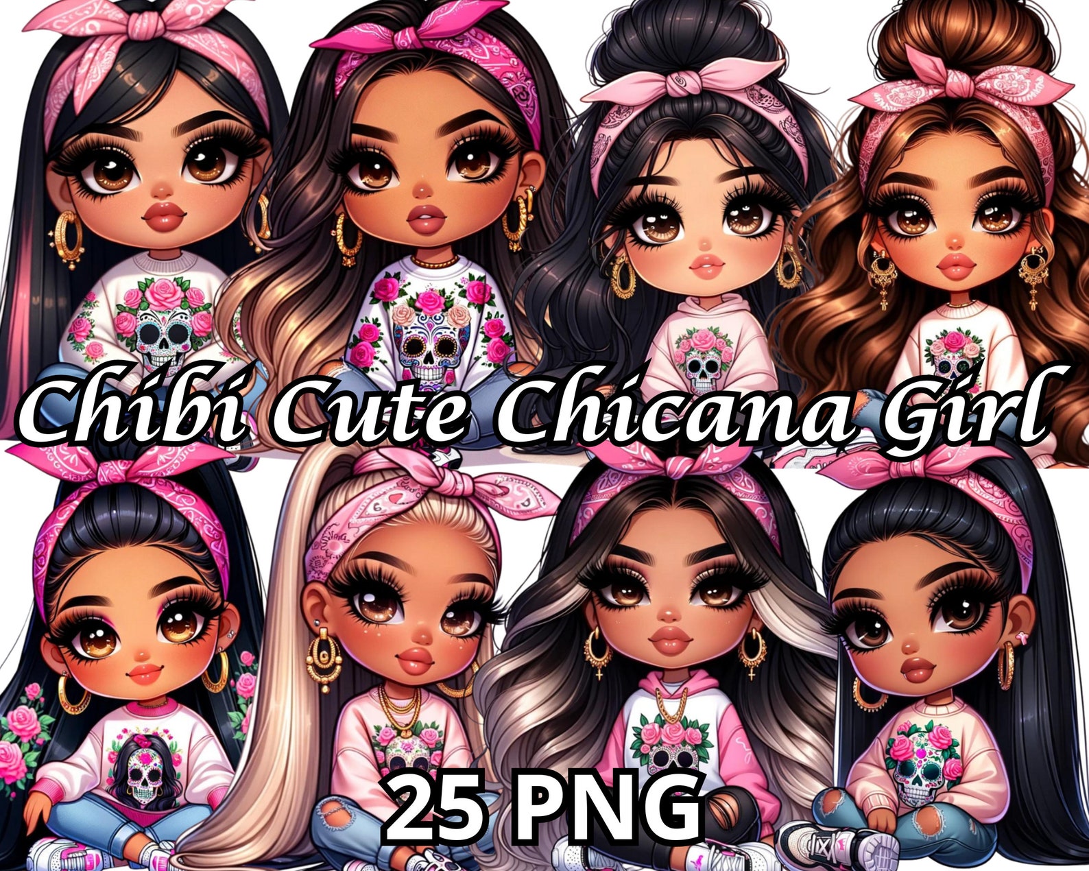 Chibi Cute Chicana Girl, 25 PNG, Chicana Clipart, Chibi Dolls Png ...
