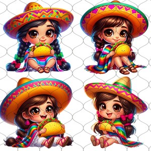 Cute Chibi Mexican Girl Taco Clipart, 20 Png, Taco Png, Latina Princess ...