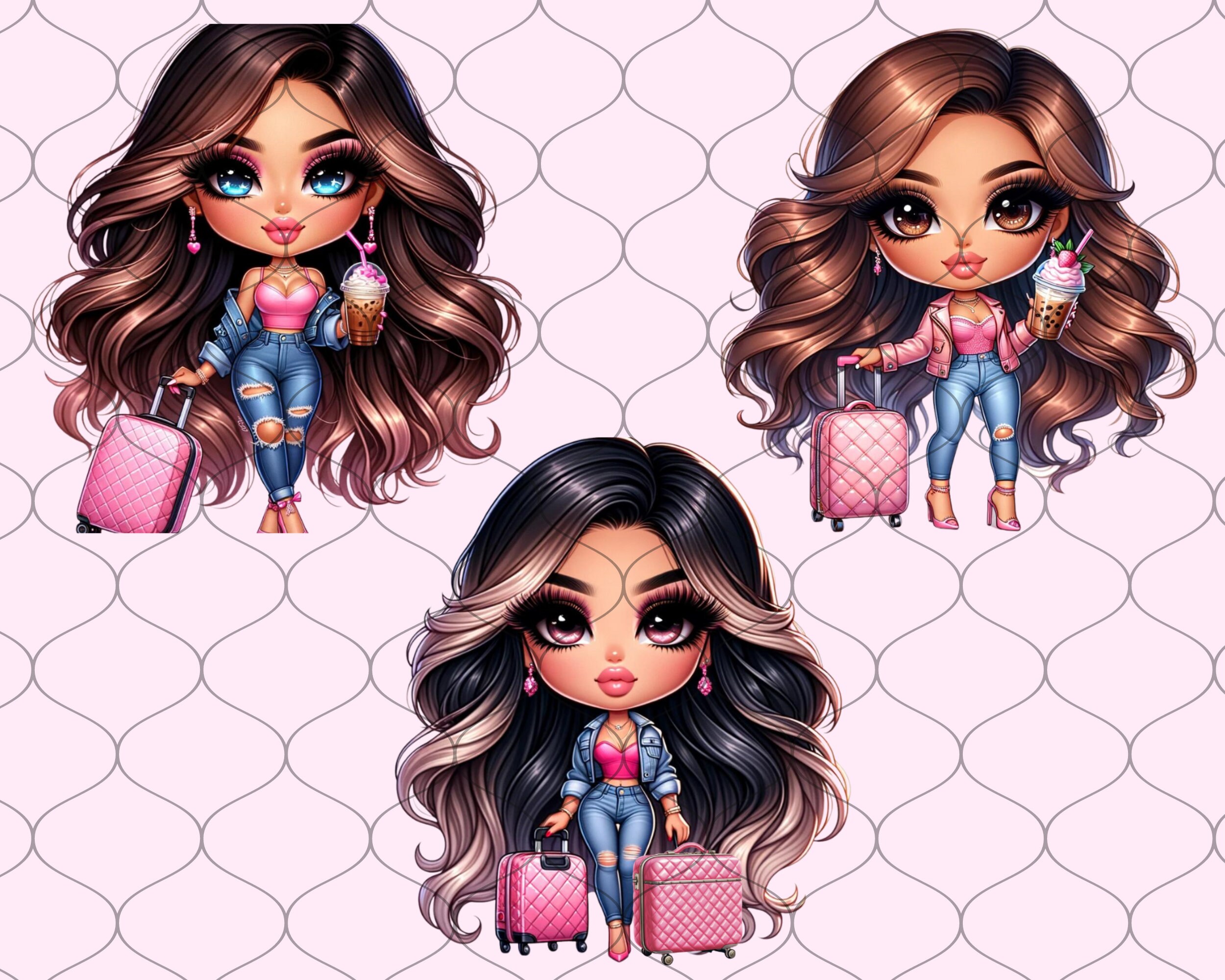 Chibi Pink Travel Latina,20 PNG, Chibi Style, Travel Girl Clipart ...