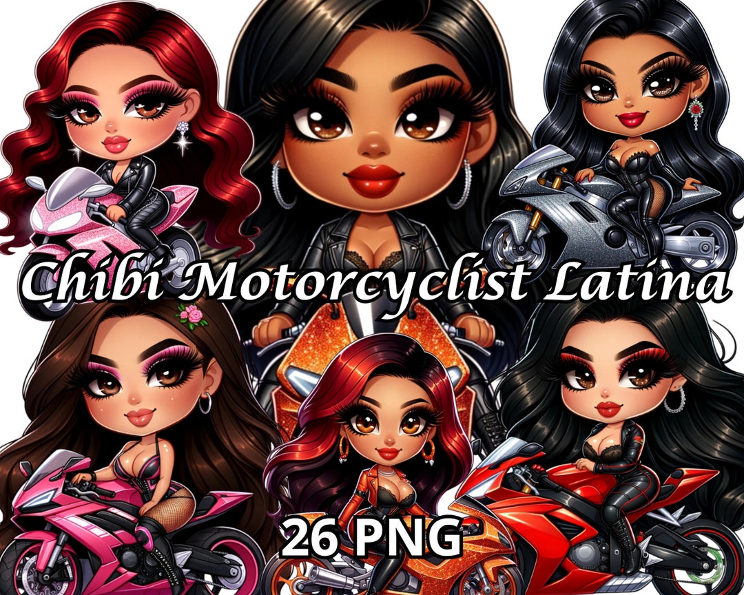 Chibi Motorcyclist Latina, 26 PNG, Chibi Hispanic Woman, Chibi Dolls ...