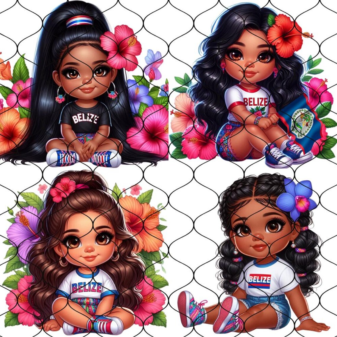 Chibi Cute Belizean Baby Girl Clipart, 30 PNG, Chibi Belizean Girl ...