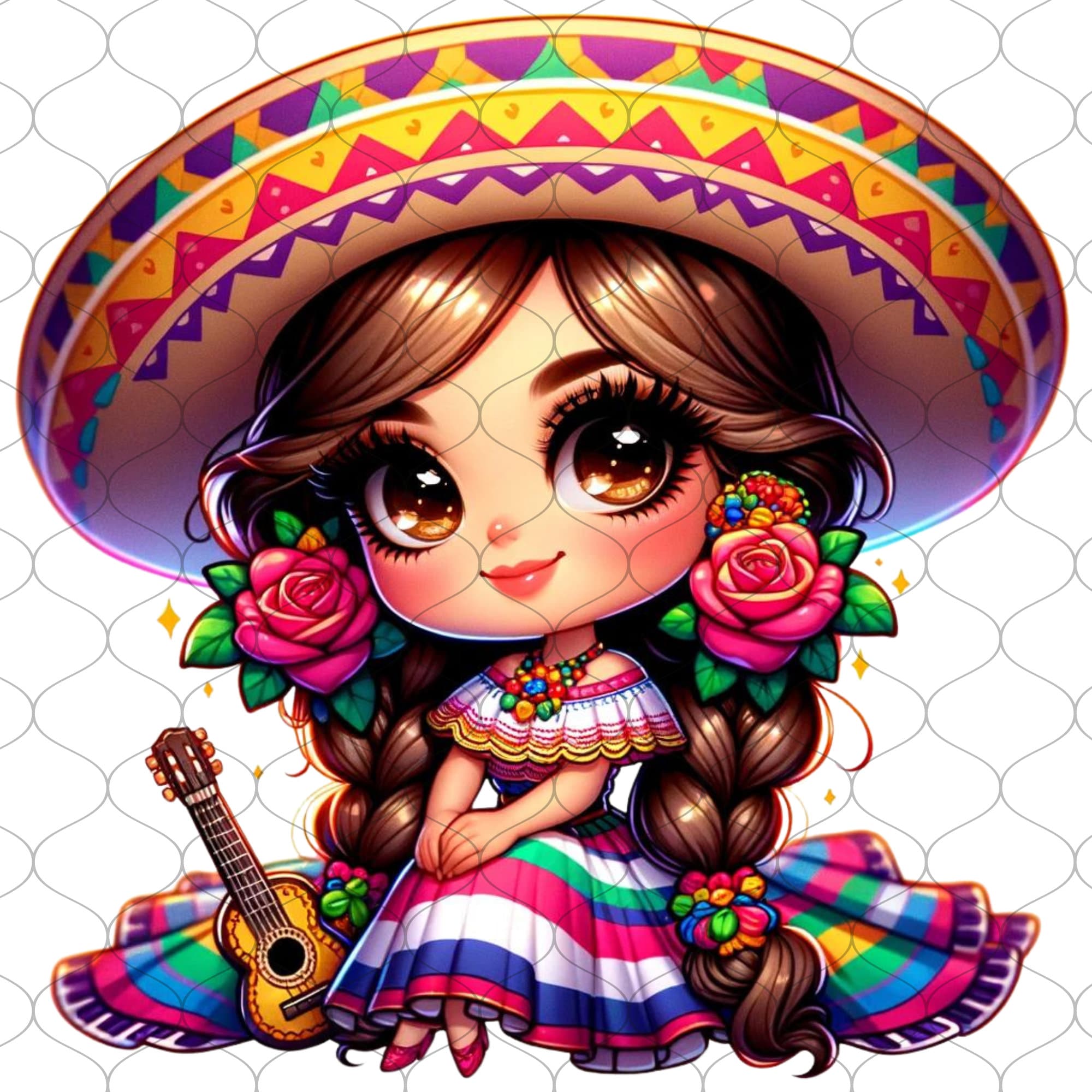 Super Cute Chibi Mexican Girl Clipart, 12 PNG, Latina Princess Clipart ...