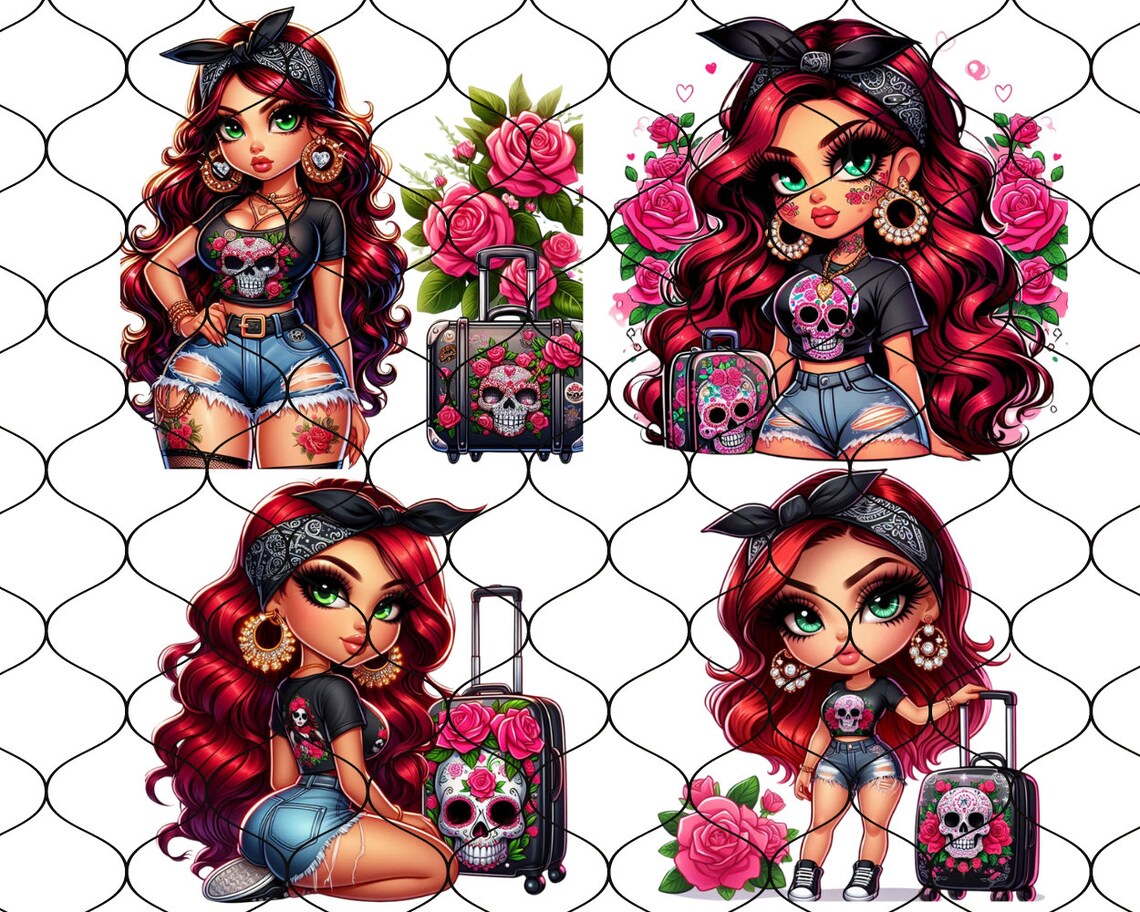 Chibi Travel Redhead Chicana, 30 PNG, Chicana Png, Travel Girl Clipart ...