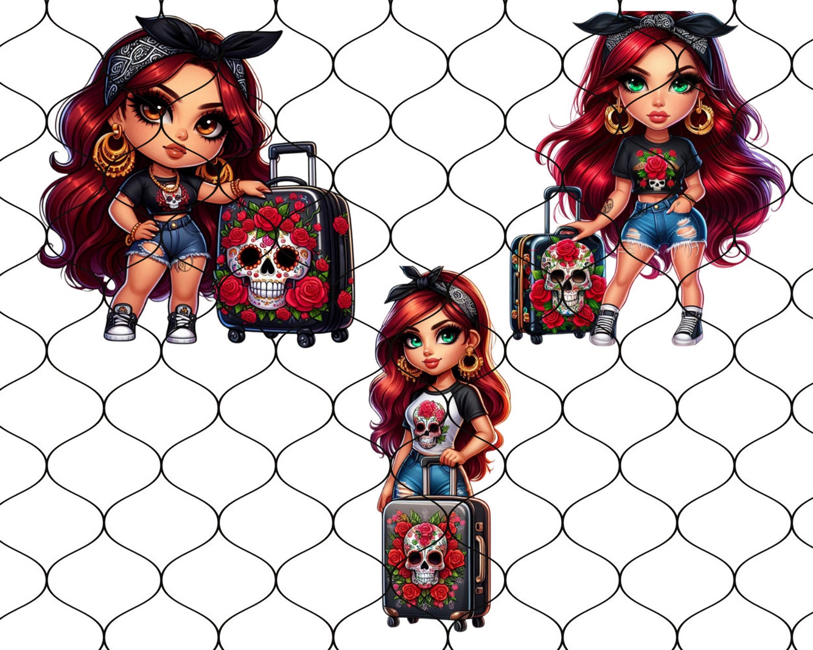 Chibi Travel Redhead Chicana, 30 PNG, Chicana Png, Travel Girl Clipart ...