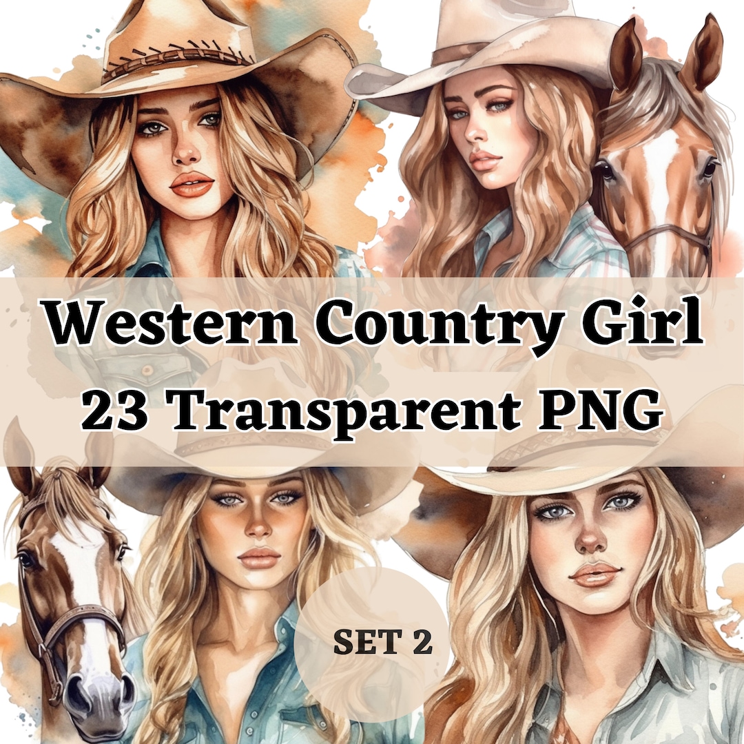 Western Country Girl SET 2, 23 PNG, Western Girl Png, Cowgirl Png ...