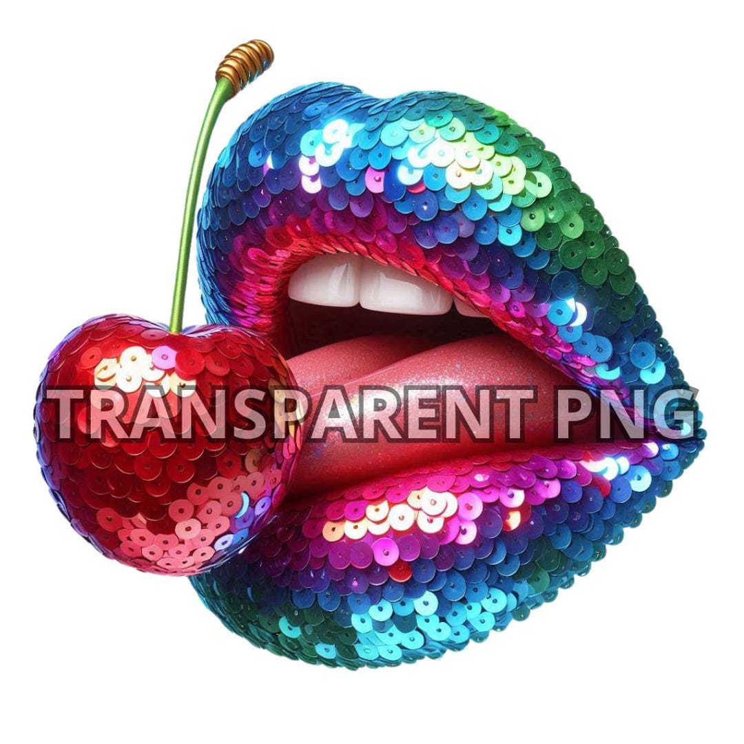 Sequined Lips Png, TRANSPARENT PNG, Sublimation Lips, Cherries Png ...