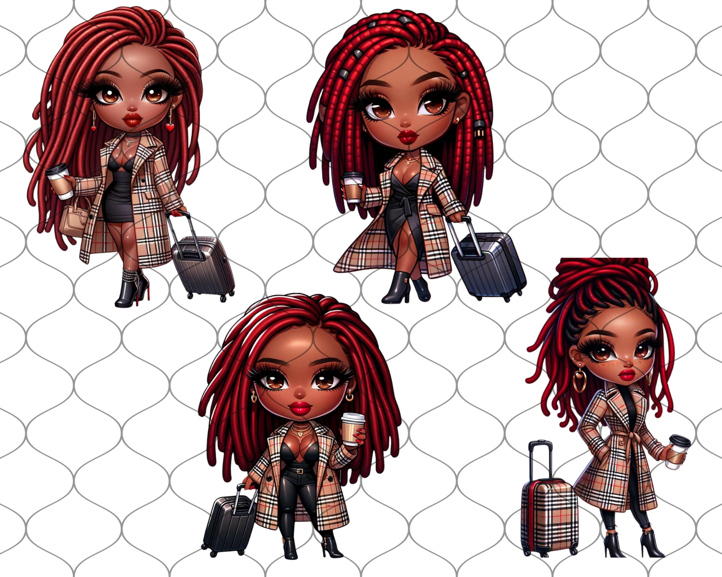 Chibi Travel Girl, 28 PNG, Chibi Style Woman Clipart, Melanin Queen Png ...