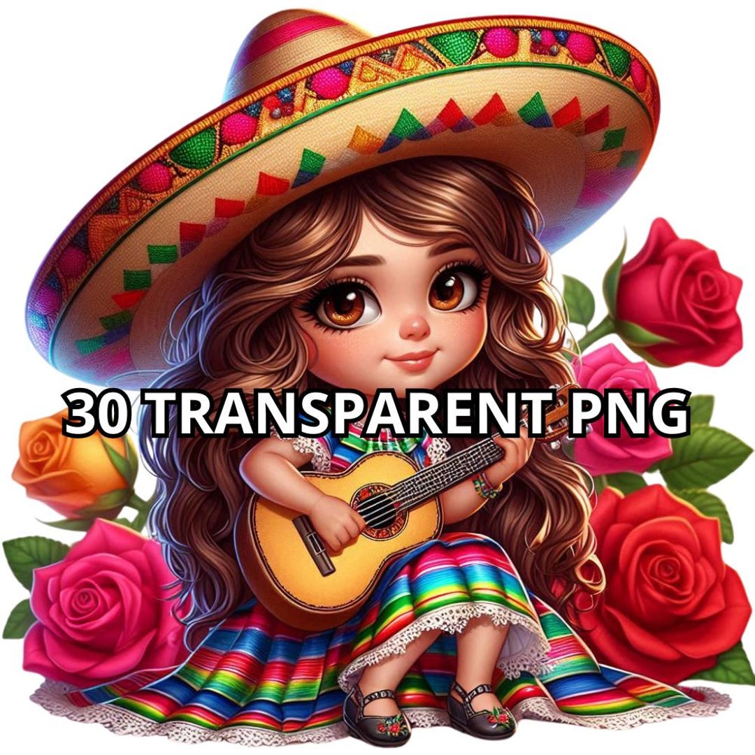 Super Cute Chibi Mexican Girl Clipart, 30 PNG, Latina Princess Clipart ...
