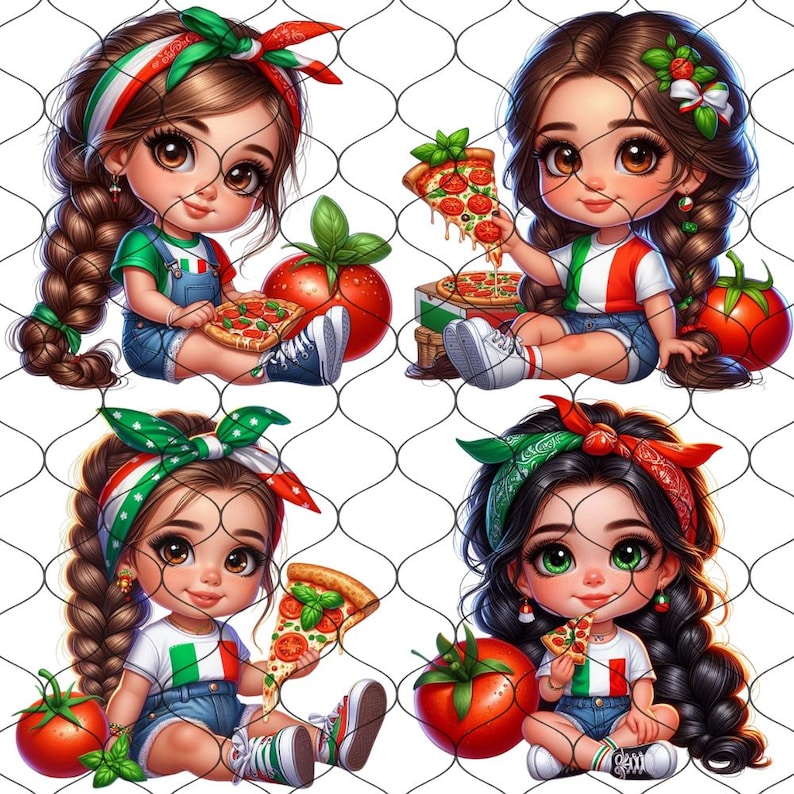 Chibi Cute Italian Baby Girl Clipart, 30 PNG, Italy Png, Italy Flag Png ...