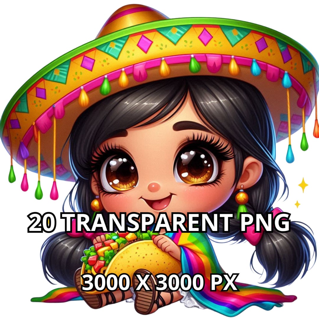 Cute Chibi Mexican Girl Taco Clipart, 20 Png, Taco Png, Latina Princess ...