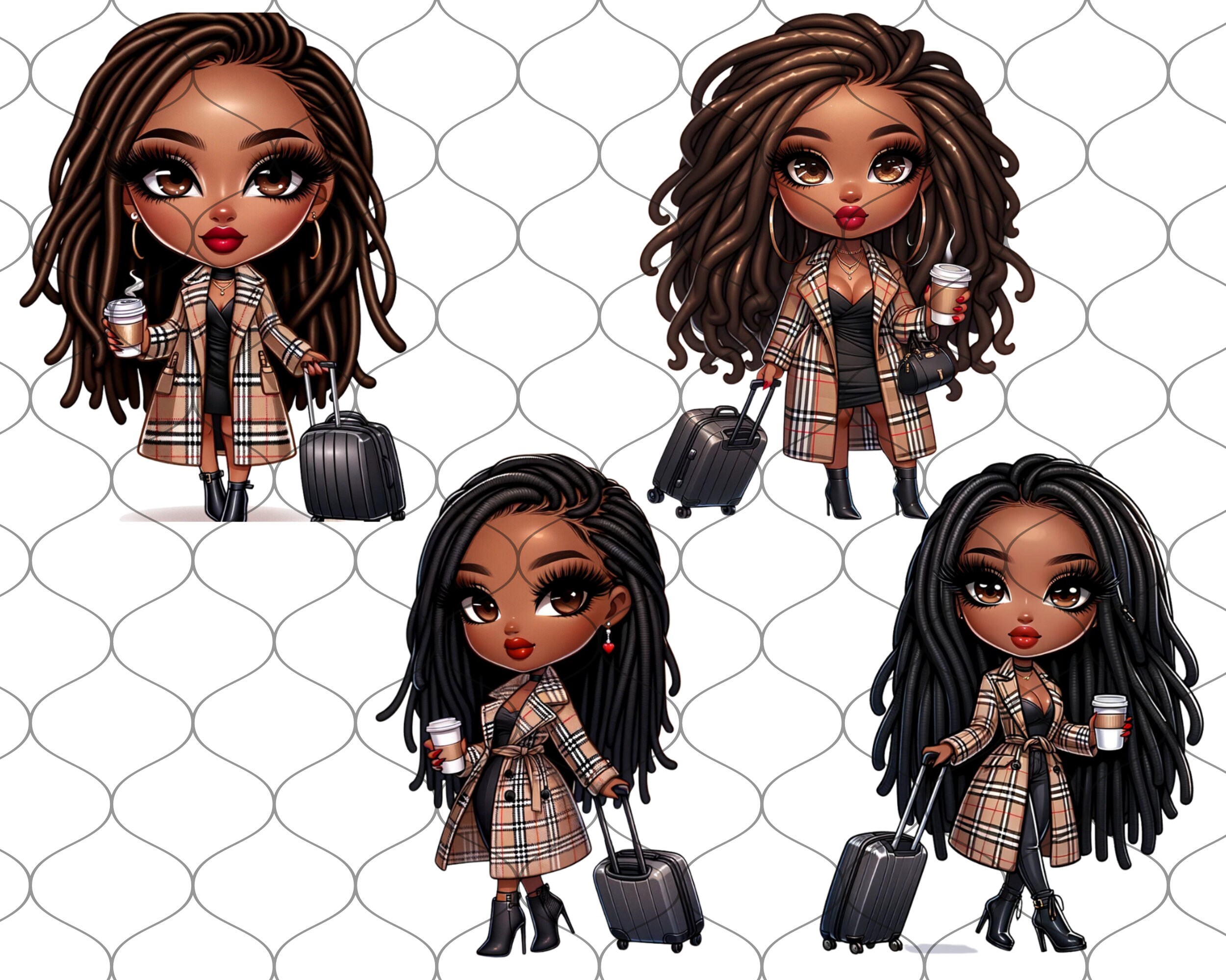 Chibi Travel Girl, 28 PNG, Chibi Style Woman Clipart, Melanin Queen Png ...