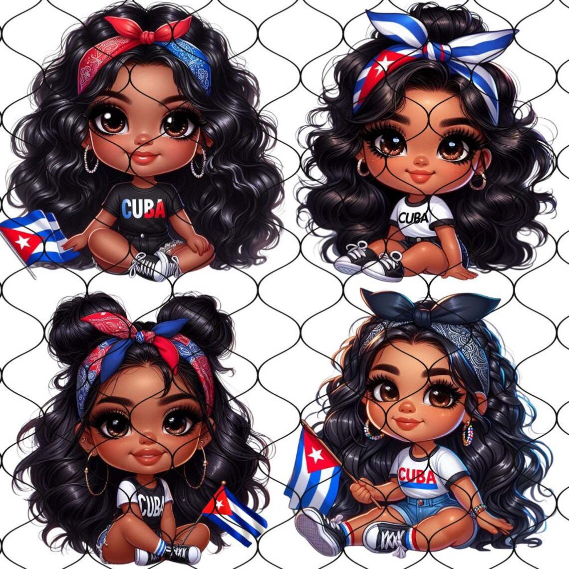 Chibi Cute Cuban Baby Girl Clipart, 20 PNG, Cuban Girl Png, Cuba Png ...
