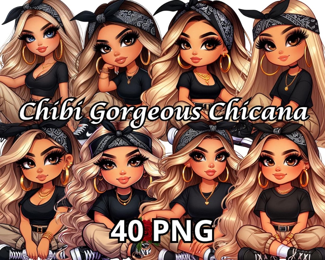 Chibi Gorgeous Chicana, 40 PNG, Chicana Clipart, Chibi Dolls Png, Chibi ...