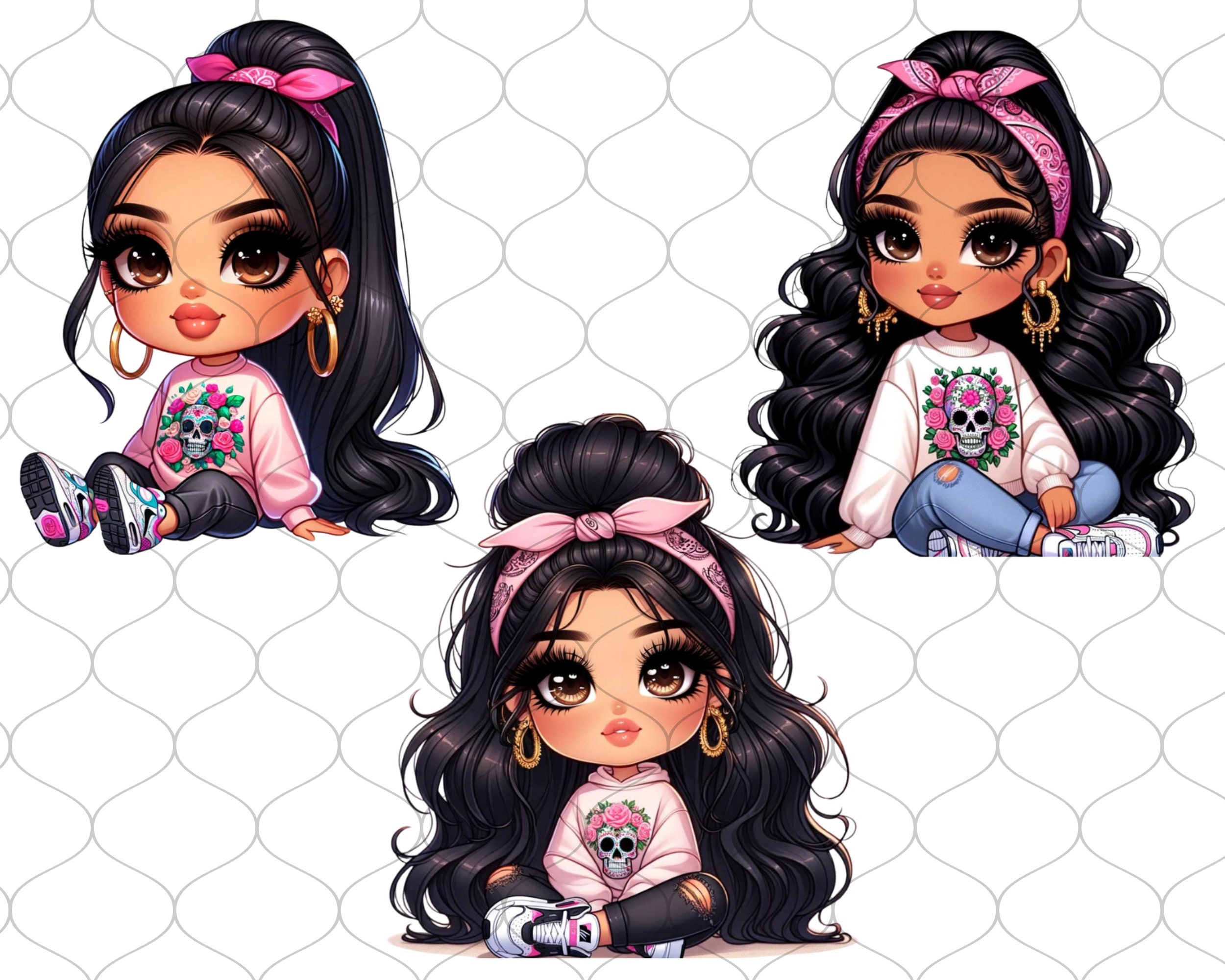 Chibi Cute Chicana Girl, 25 PNG, Chicana Clipart, Chibi Dolls Png ...
